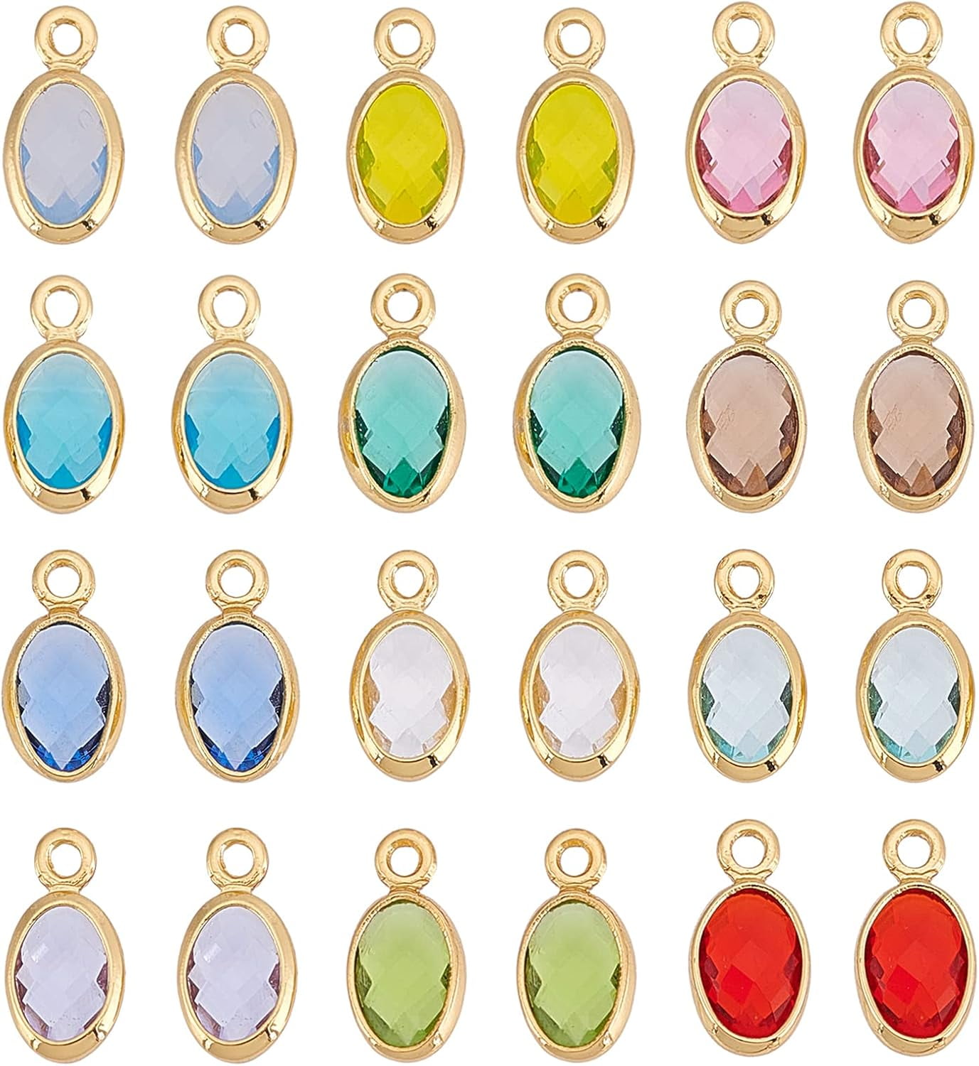 24Pcs 12 Colors Tiny Oval Rhinestones Pendants Real 18K Gold Plated ...