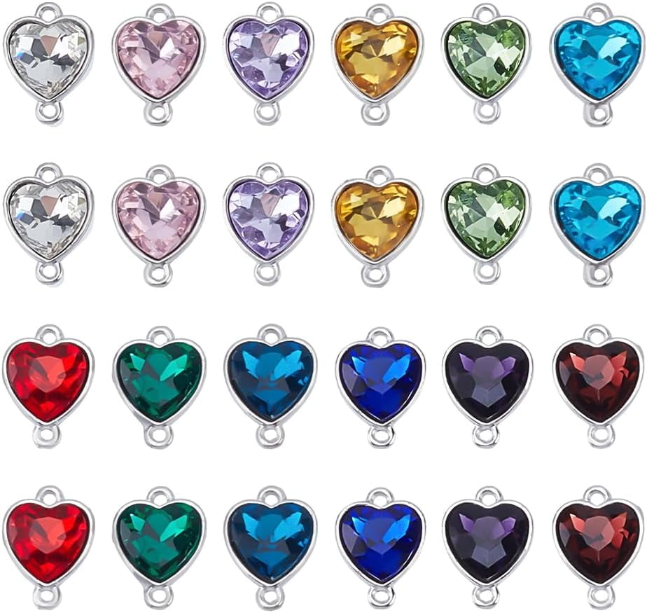 24Pcs 12 Colors Zinc Alloy Pave Rhinestone Connector Charms Heart Links ...