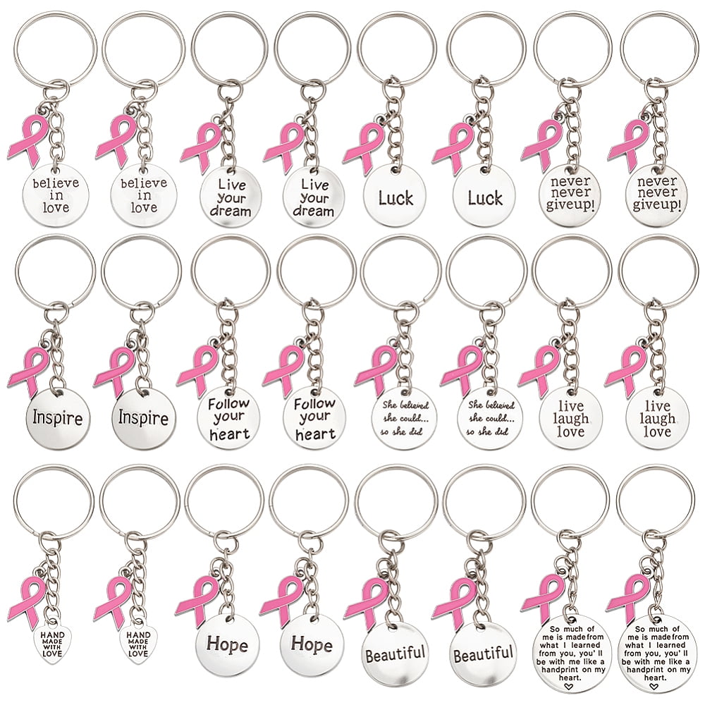 24Pcs 12 Style Alloy Keychain with Iron Rings October Breast Cancer ...