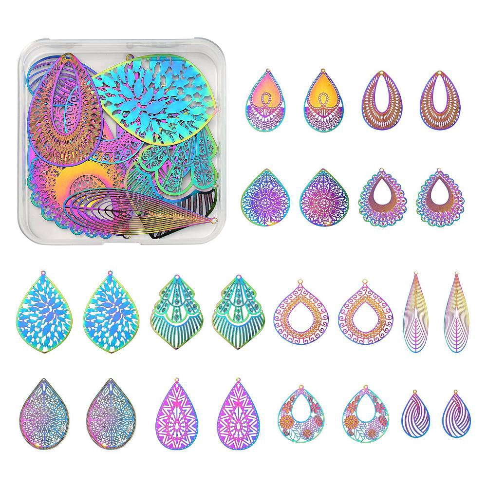 24Pcs 12 Style Ion Plating(IP) 201 Stainless Steel Filigree Pendants ...
