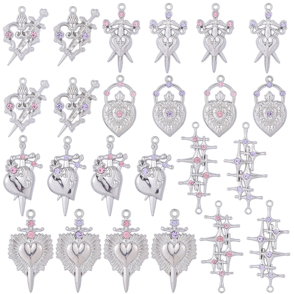 24Pcs 12 Styles Alloy Rhinestone Connector Charms Heart Links Mixed ...
