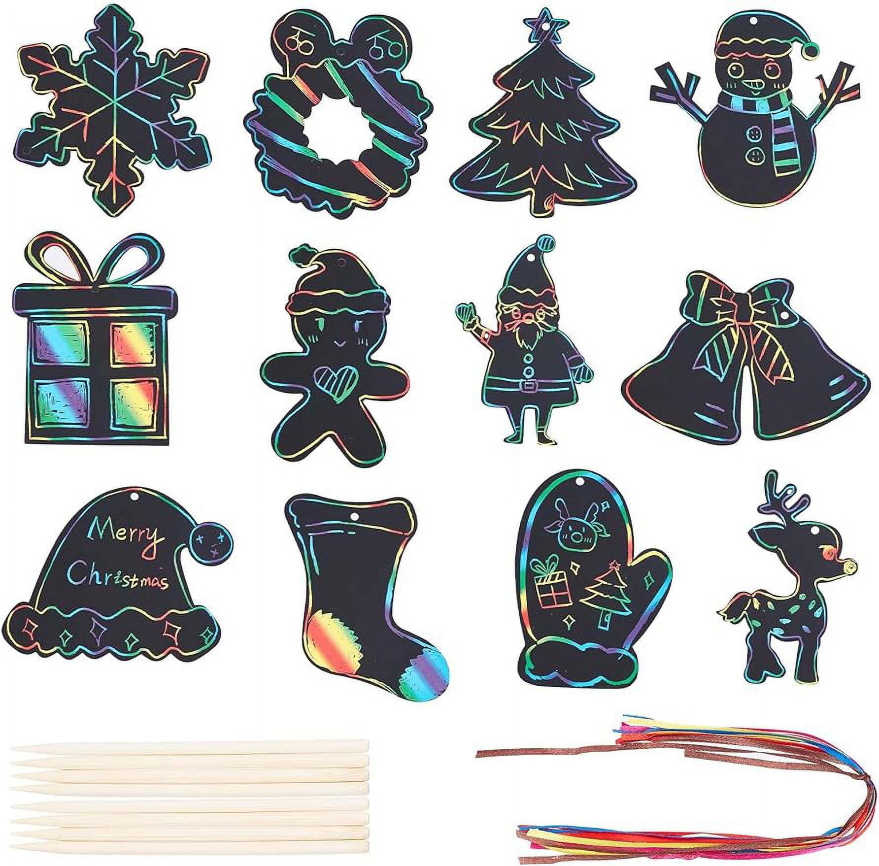 24Pcs 12 Styles Christmas Rainbow Scratch Paper Art Set Black Scratch ...