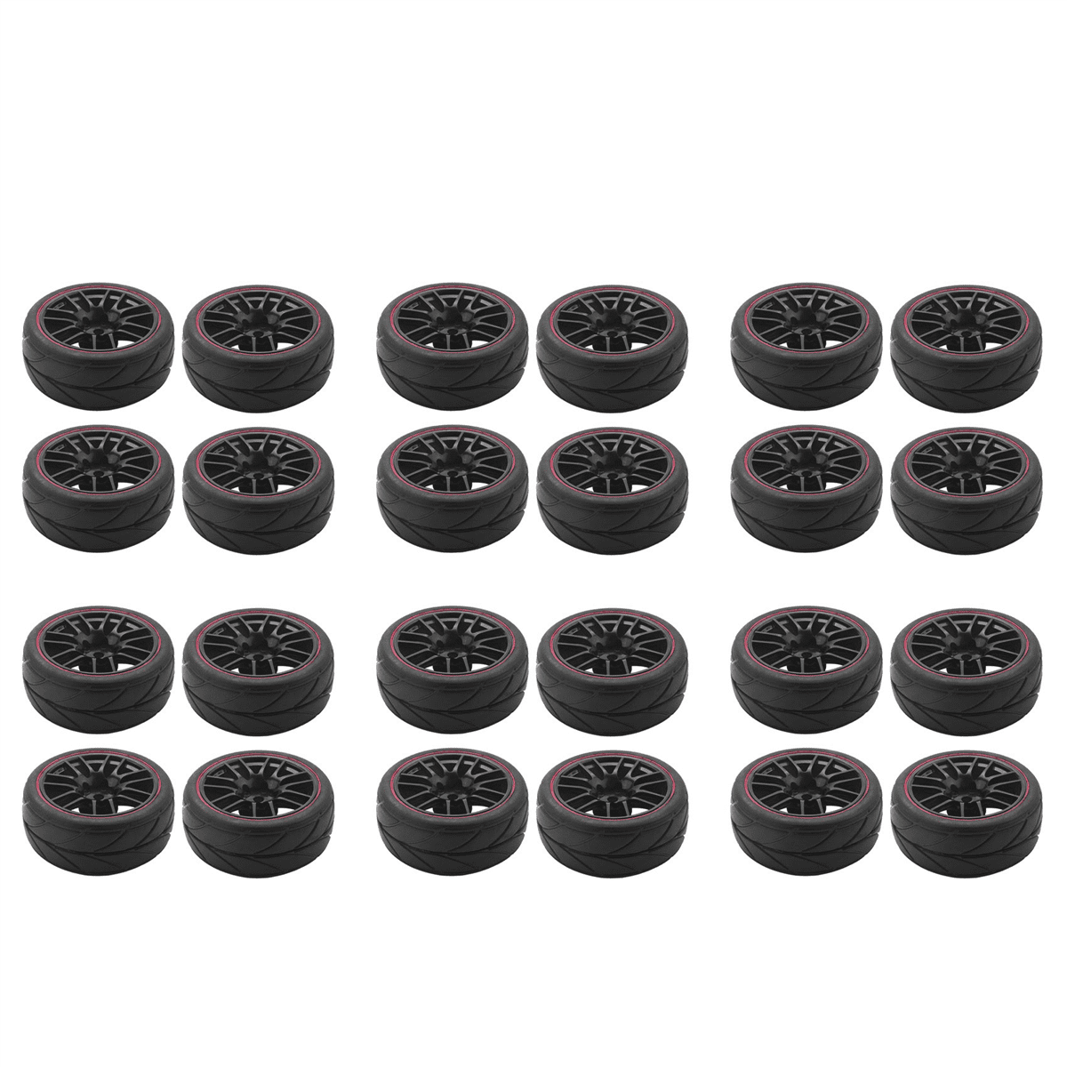 24Pcs 12mm Hub Wheel Rims & Rubber Tires for RC 1/10 On-Road Touring ...