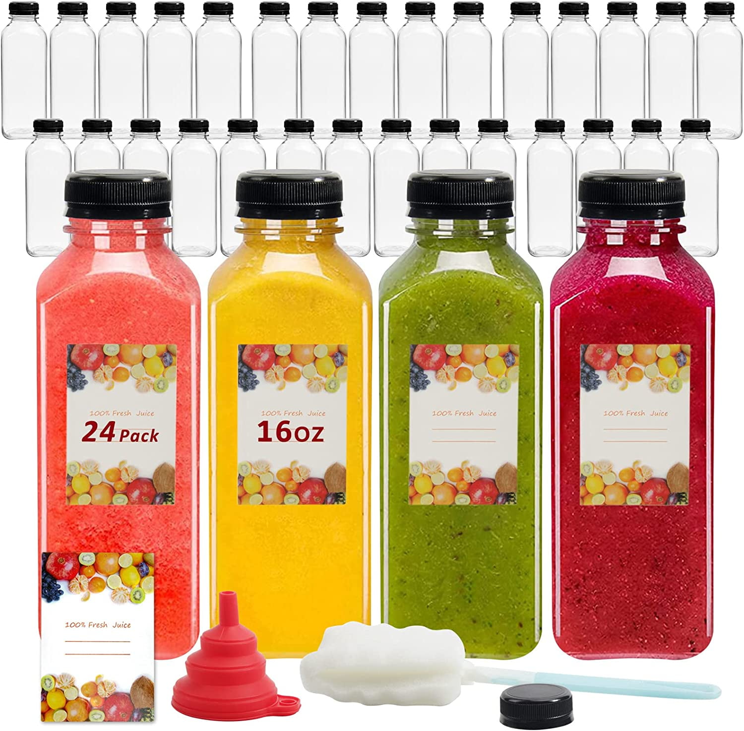 24Pcs 16Oz Plastic Bottles With Caps, Take Out Bottles With Lids For ...