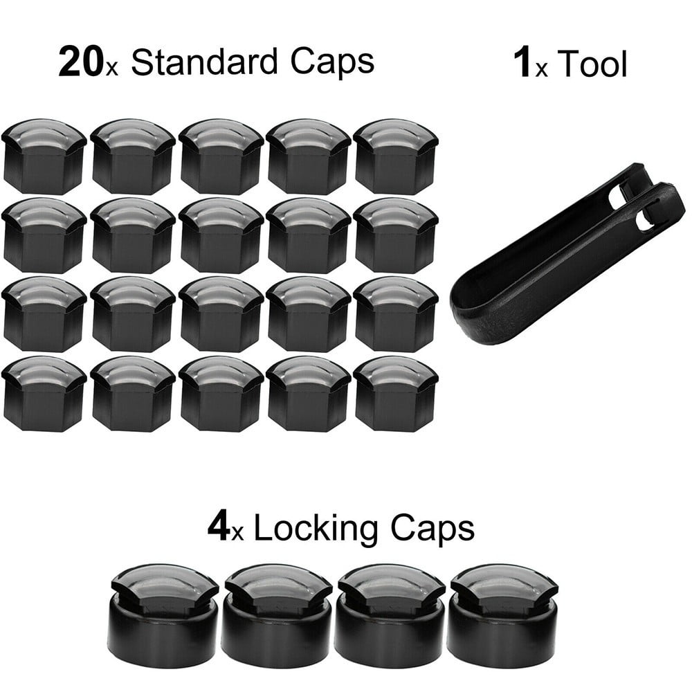 24Pcs 17MM \Wheel \Nut \Bolt \Trims \Studs Cover Cap Black For Opel For ...