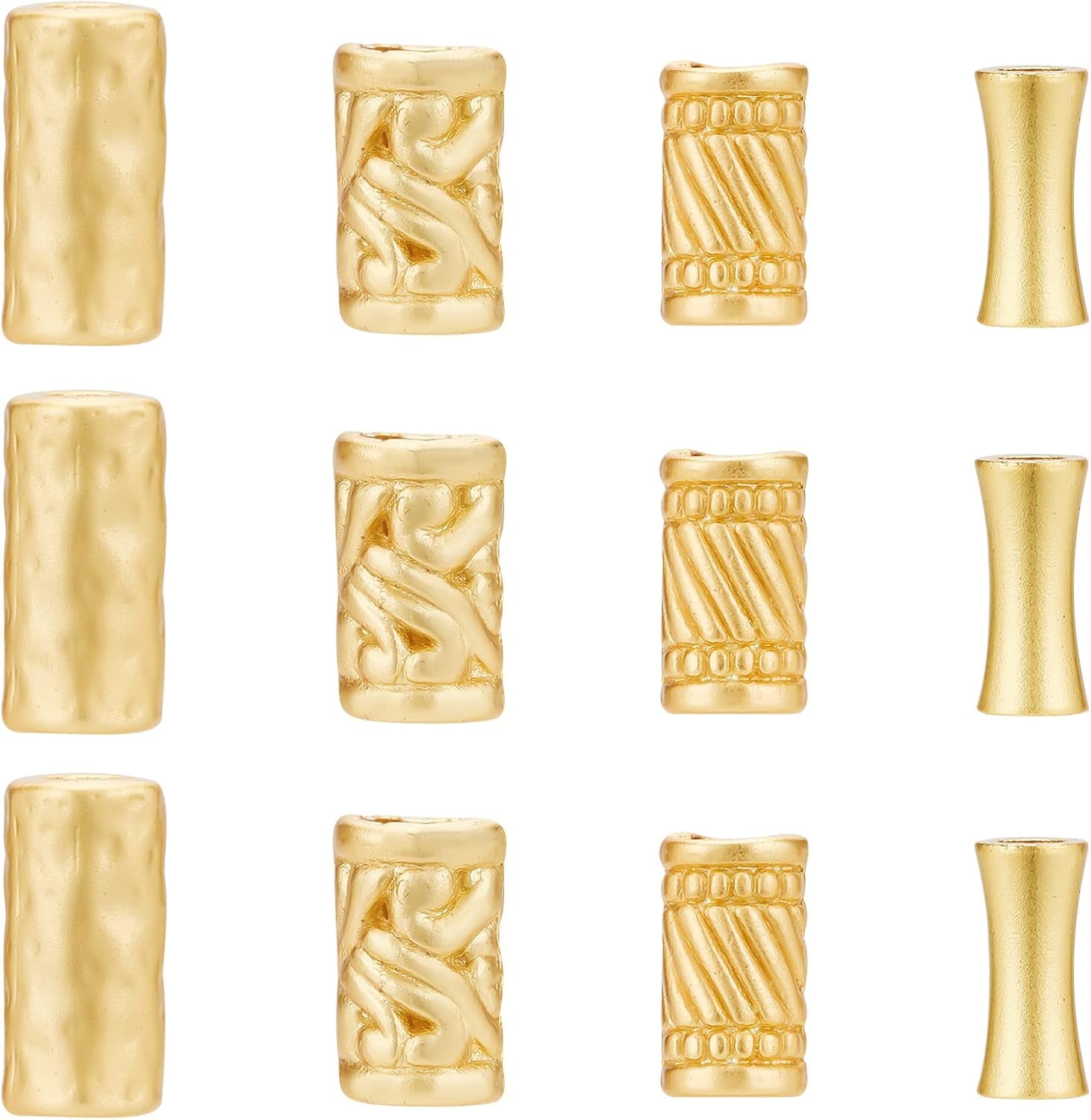 24Pcs 18K Gold Plated Alloy Tube Beads 4 Style Column Bar Spacer Beads ...