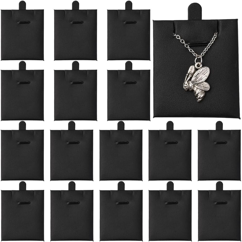 24Pcs 2.7 x 2.1 Inch Black Leather Jewelry Cards Velvet Necklace ...