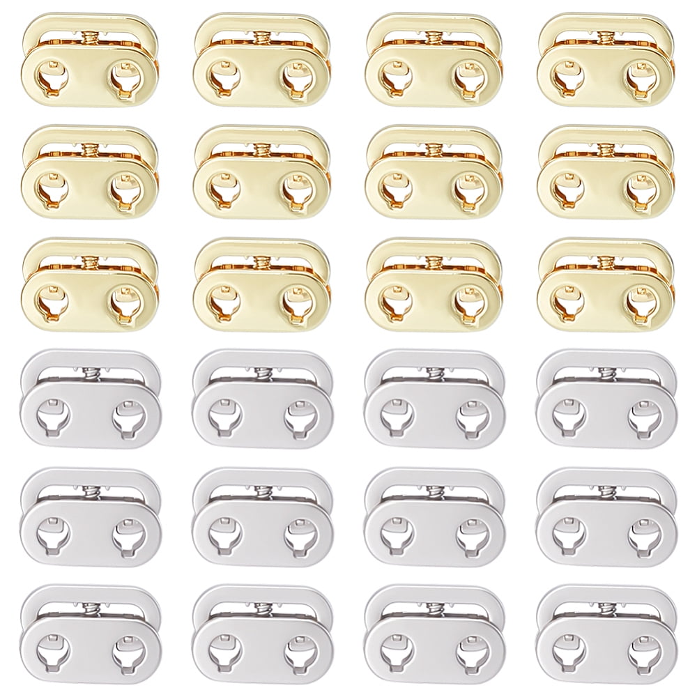 24Pcs 2 Colors Alloy Spring Cord Locks 2-Hole Clothing Accessories Oval ...