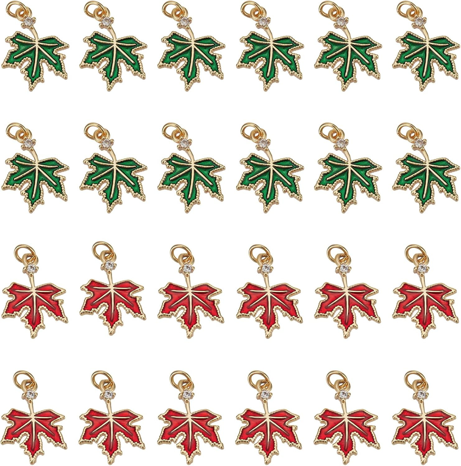 24Pcs 2 Colors Maple Leaf Pendants Brass Enamel Charms Tree Leaves ...