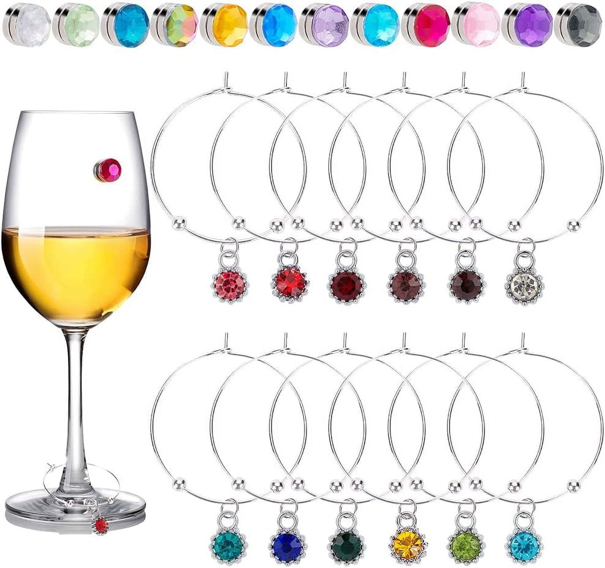 24Pcs 2 Style Rhinestone Wine Glass Charms Sets Drink Markers Tags Wine ...