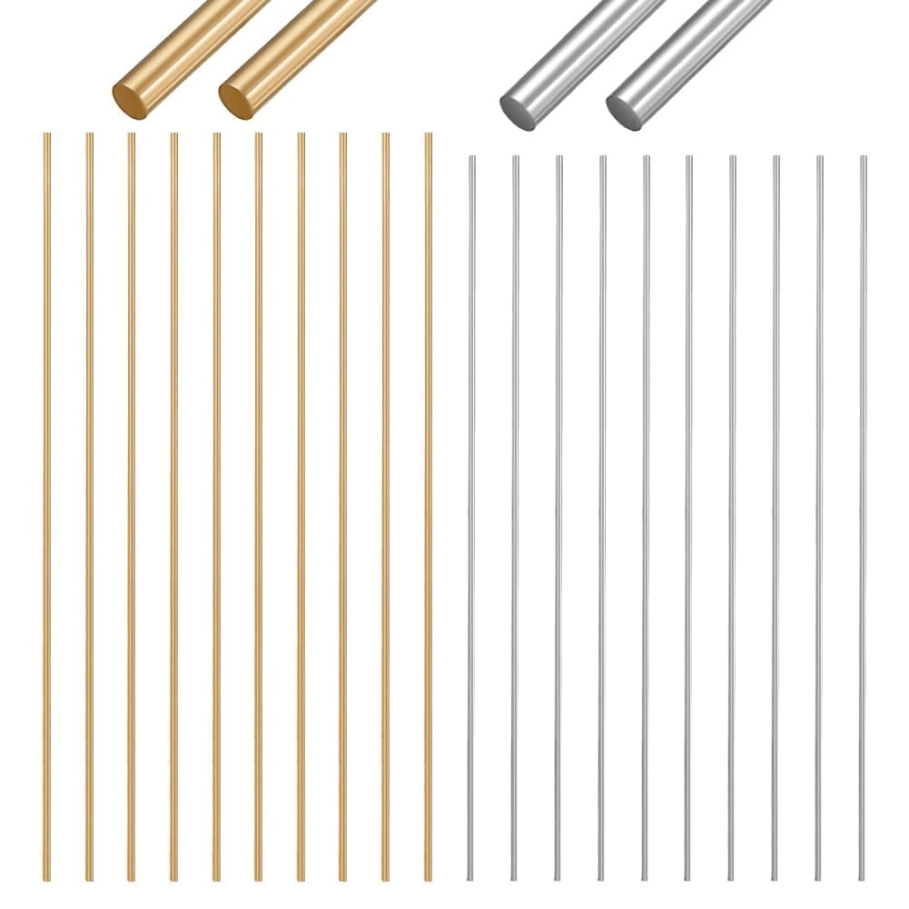 24Pcs 2 Styles 310mm Brass Rod 300mm Round 304 Stainless Steel Brass ...