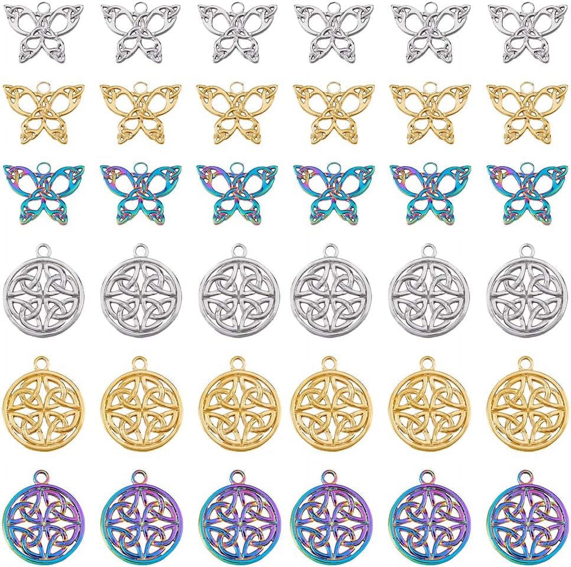 24Pcs 2 Styles Trinity Knot Charms 3 Colors Butterfly Charms Flat Round ...