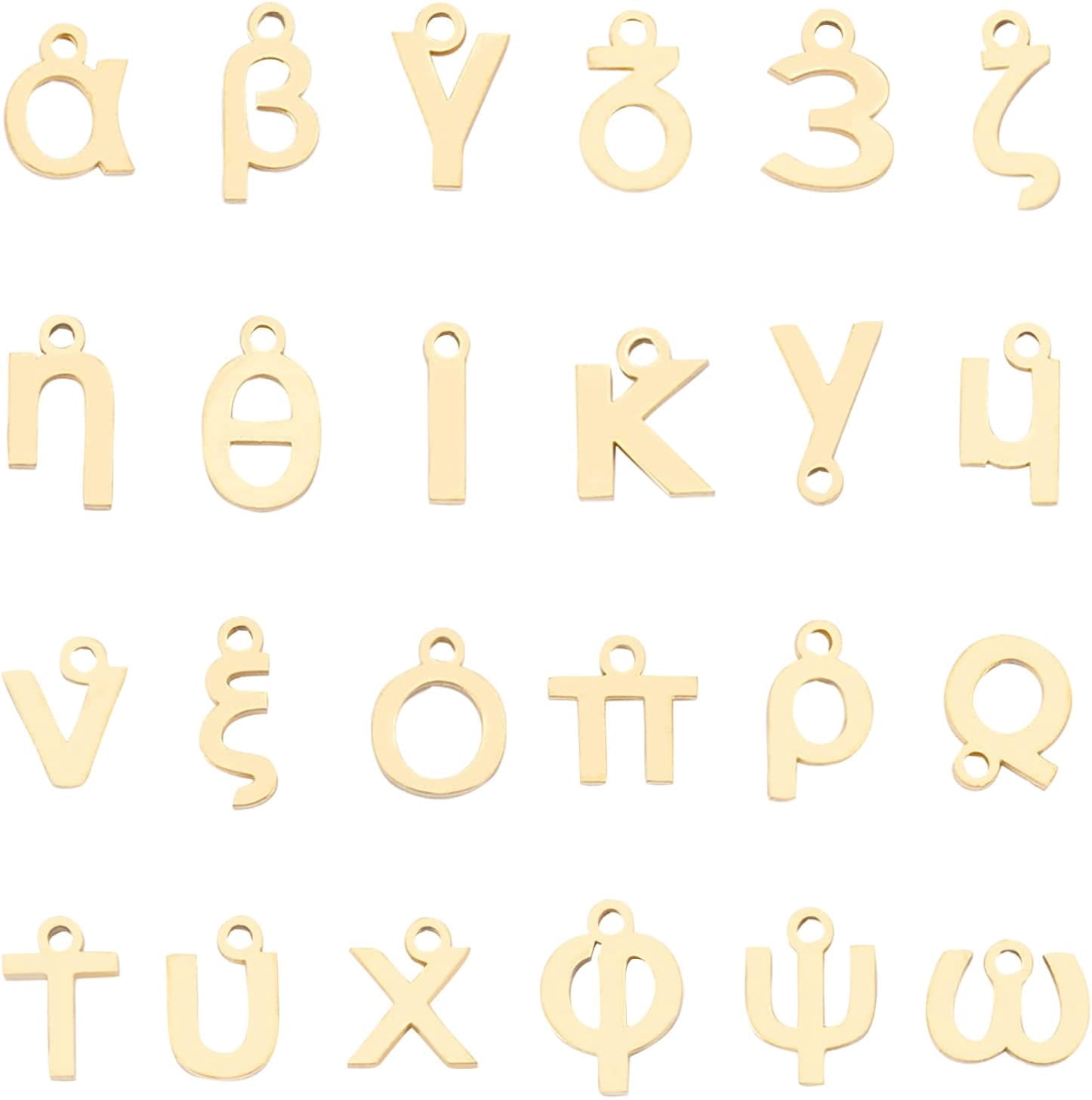 24Pcs 24 Styles Golden Metal Greek Alphabet Charms 304 Stainless Steel ...