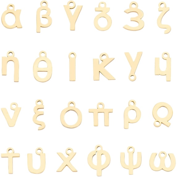 24Pcs 24 Styles Golden Metal Greek Alphabet Charms 304 Stainless Steel ...