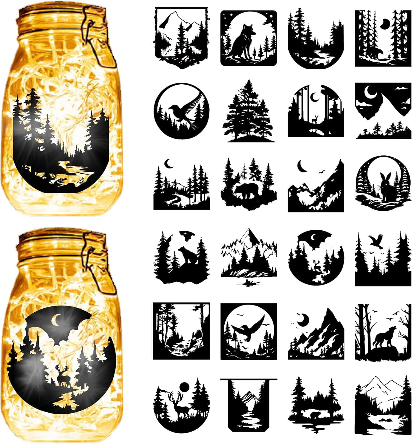 24Pcs 24 Styles Mason Jar Decals Forest Animals Stickers Die Cuts ...