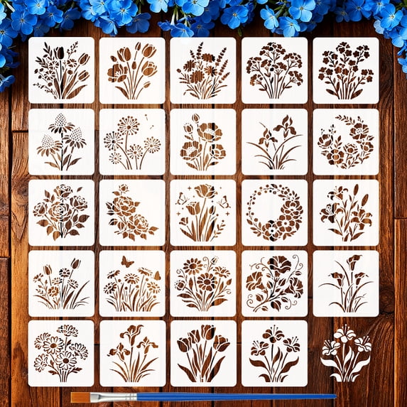 24Pcs 24 Styles PET Hollow Out Drawing Painting Stencils for DIY ...