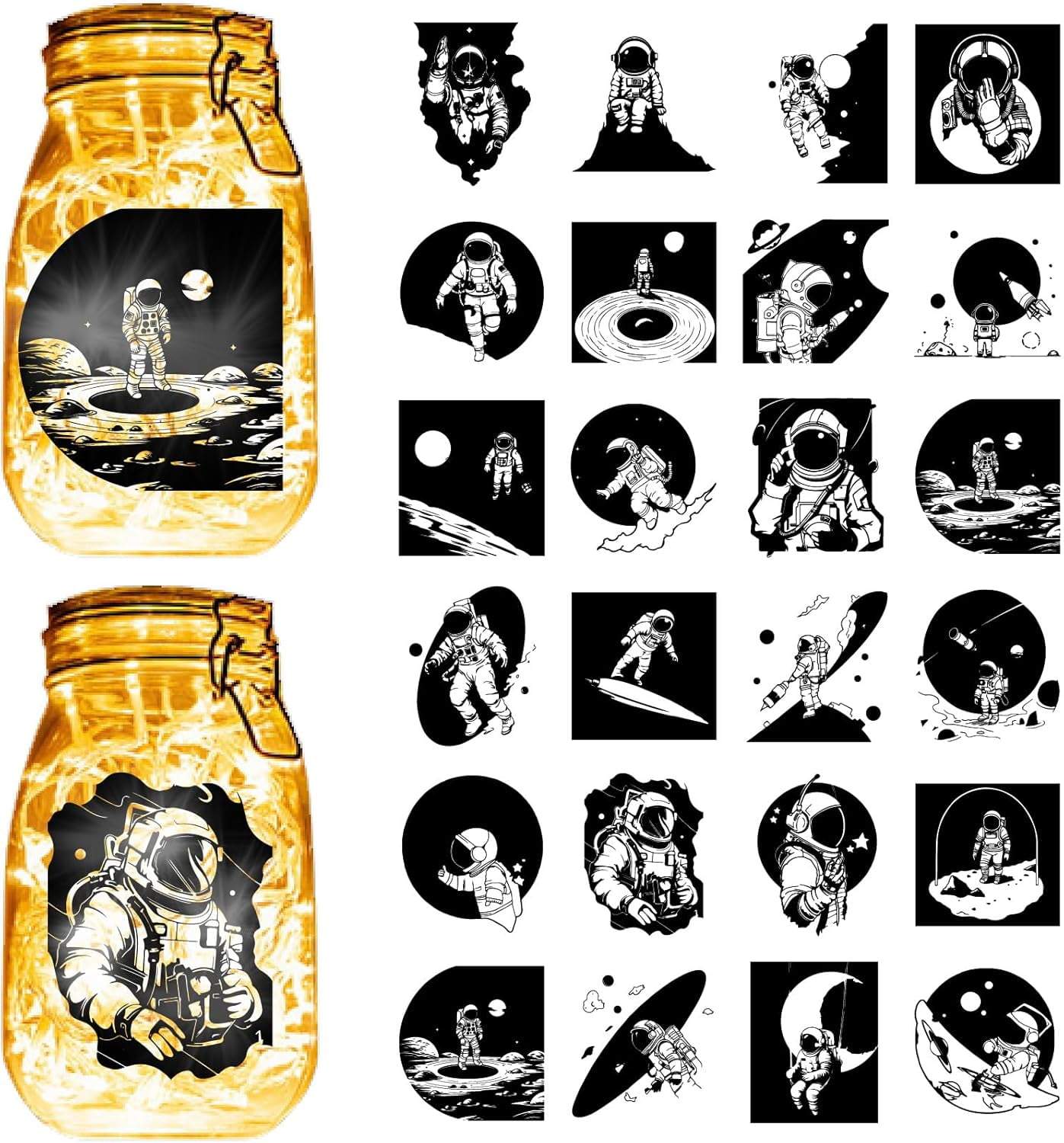 24Pcs 24 Styles Spaceman Mason Jar Decals Moon Astronaut Stickers Die ...
