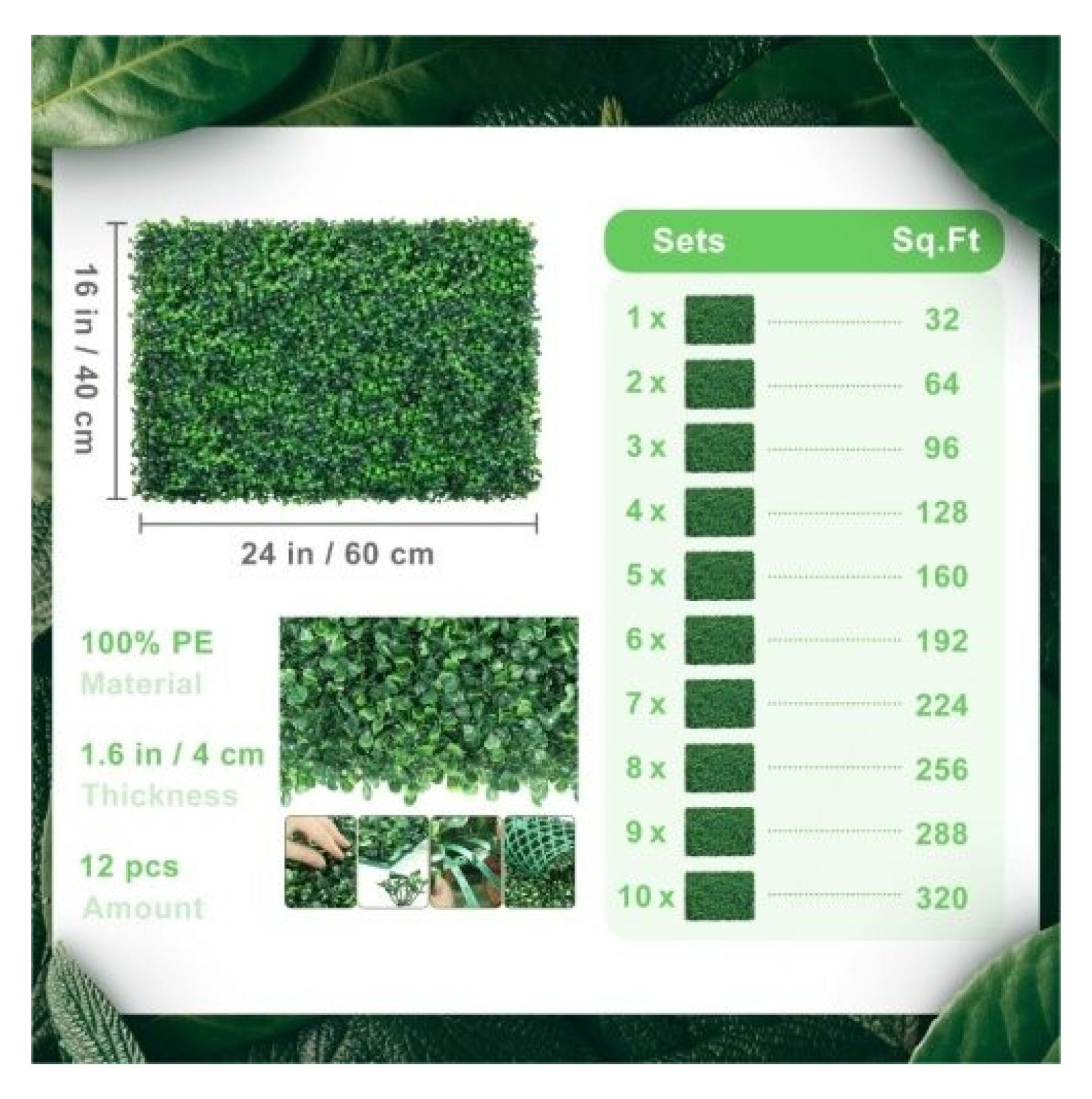 24Pcs 24in*16in Artificial Boxwood Topiary Hedge Plant Grass Backdrop ...
