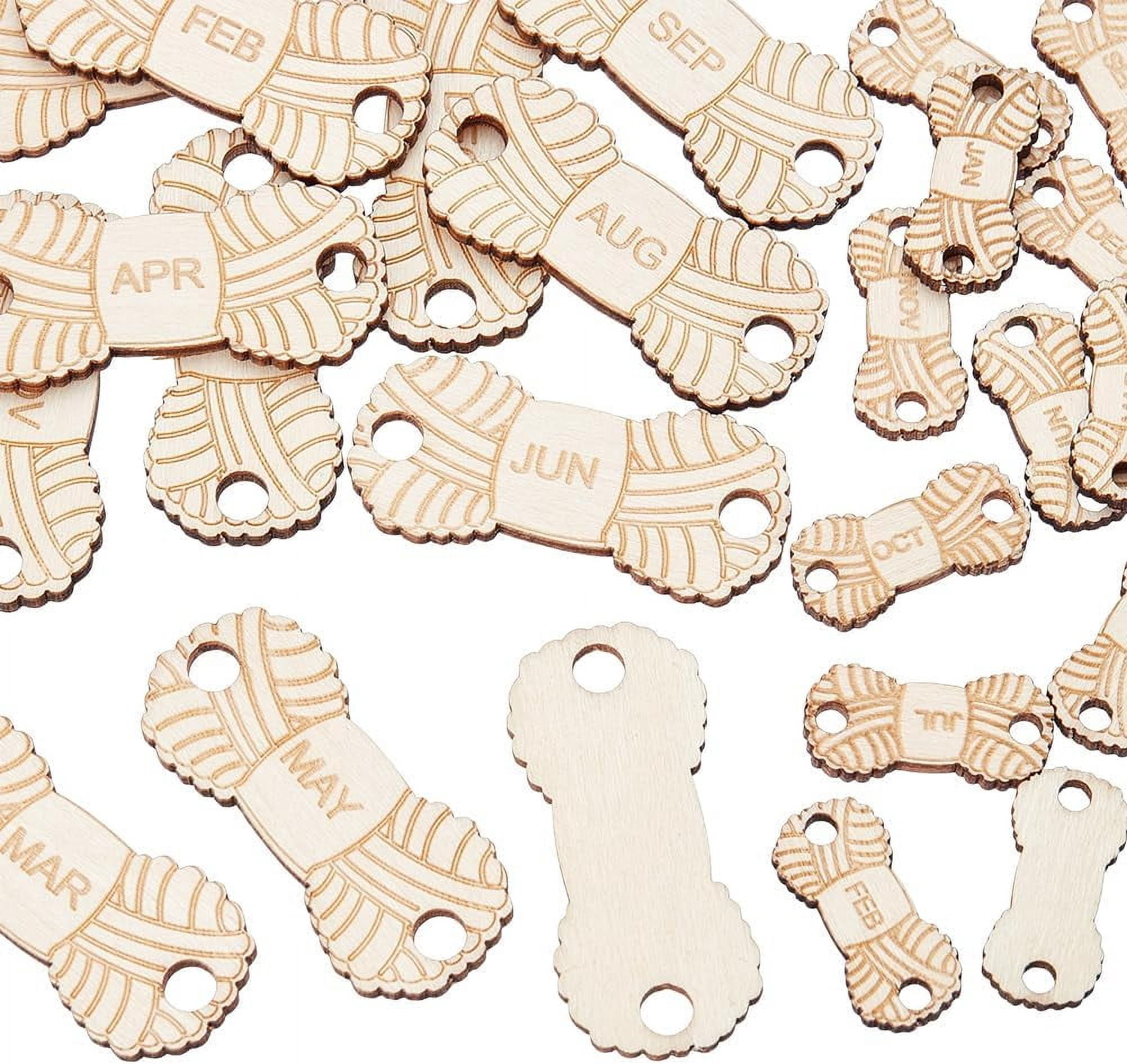 24Pcs 2Styles Wooden Months Buttons Woolen Ball Pattern Clothing Labels ...