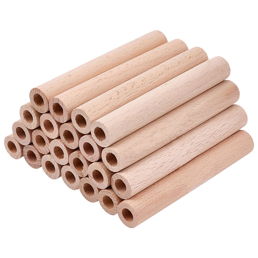 24Pcs 3.9x0.6 Inch Hollow Wood Sticks Round Wooden Dowel Rods with 0.3 ...
