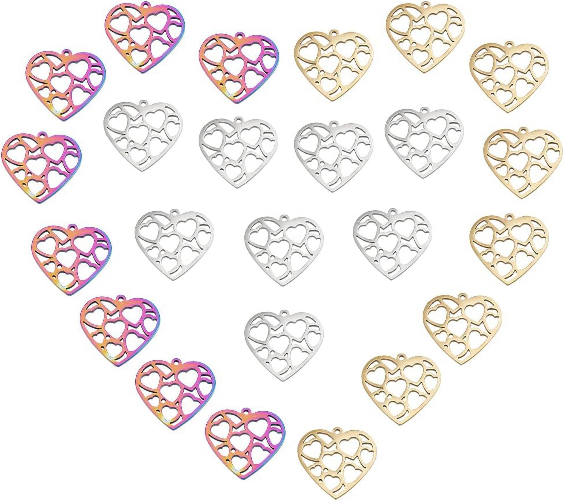 24Pcs 3 Colors Heart Charms Stainless Steel Charms Sweet Heart Pendants ...