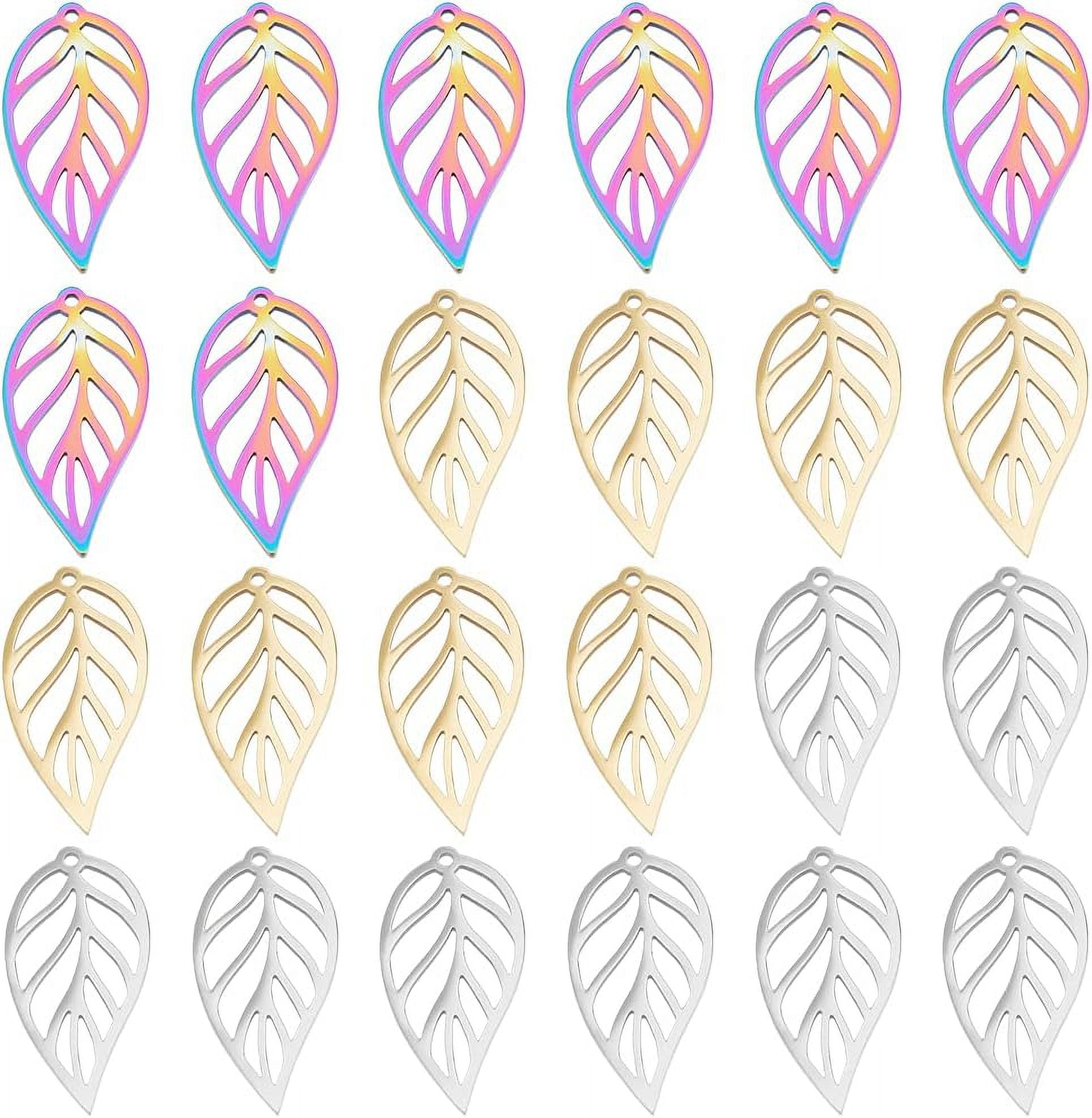 24Pcs 3 Colors Hollow Leaf Charms Multicolor Tree Leaves Pendants ...