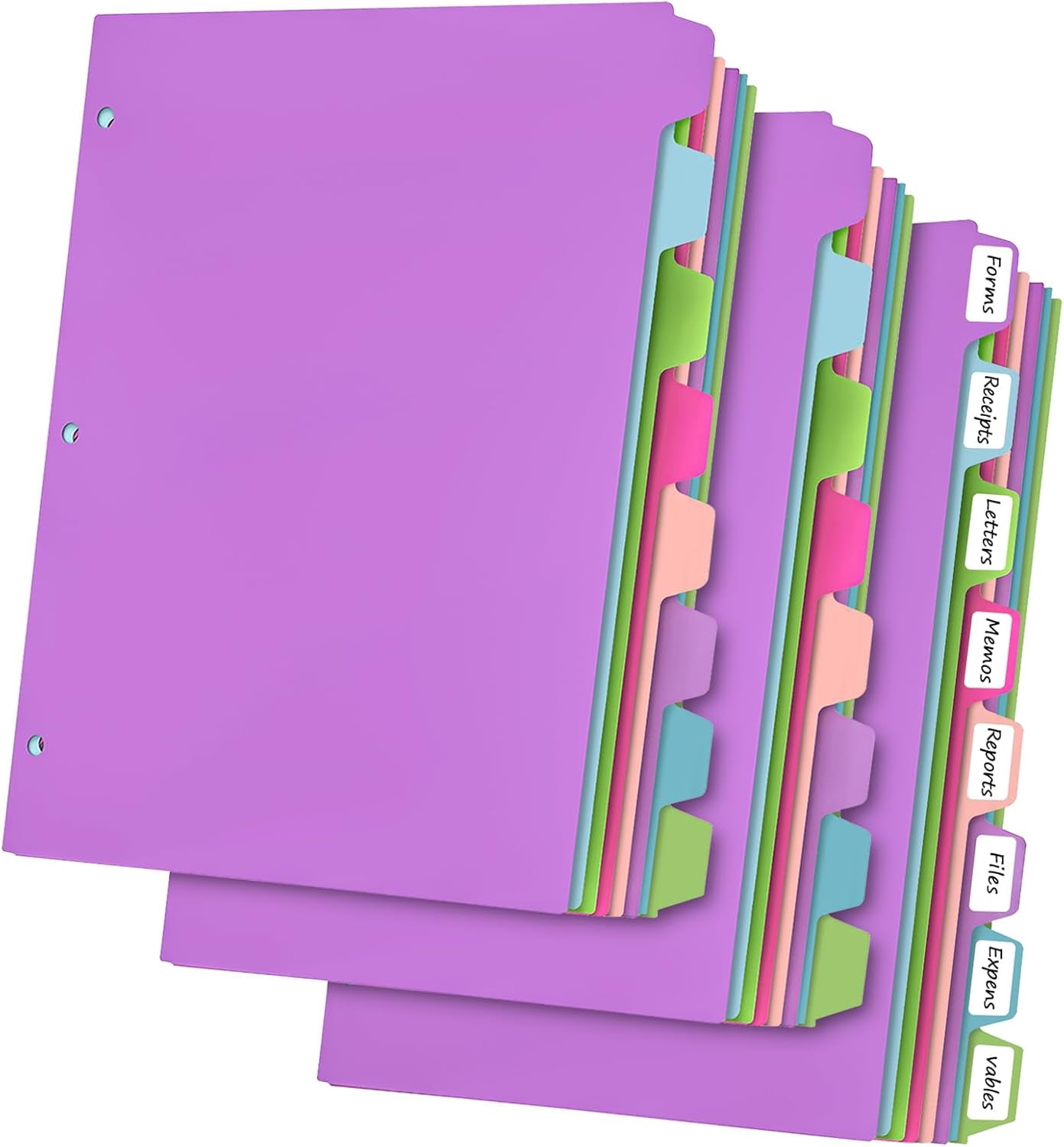 24Pcs/3 Set Binder Dividers with Tabs, 8 Color Tab for 3 Ring Binder ...