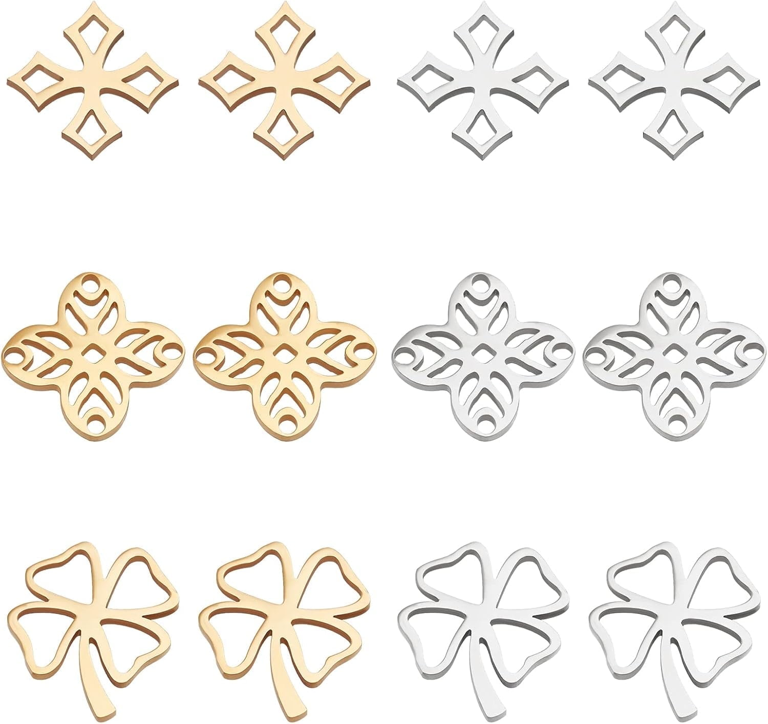 24Pcs 3 Styles 2 Colors Hollow Four Leaf Clover Links Charms Flower ...