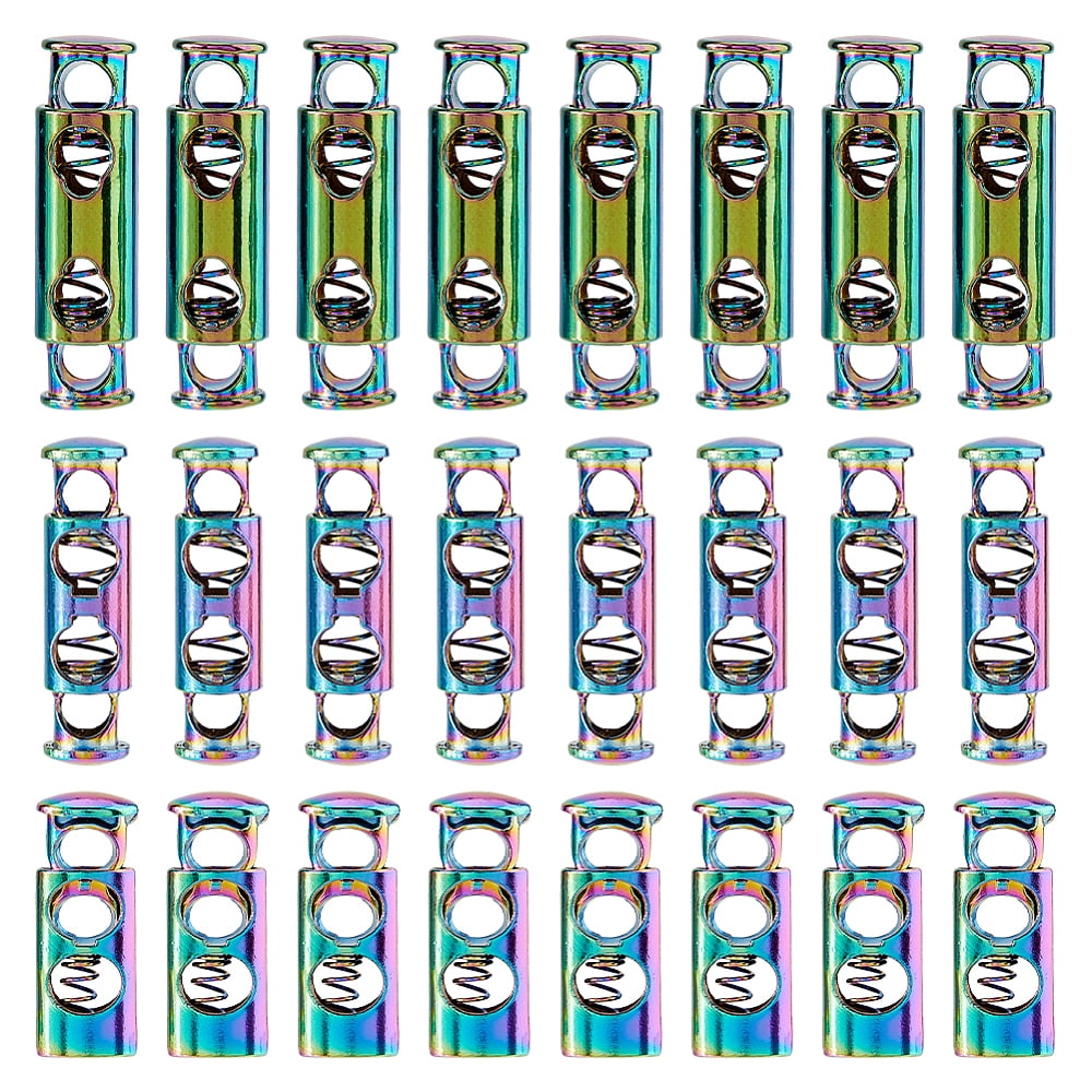 24Pcs 3 Styles Alloy Spring Cord Locks 2-Hole Rainbow Color 22.5~31.5x7 ...