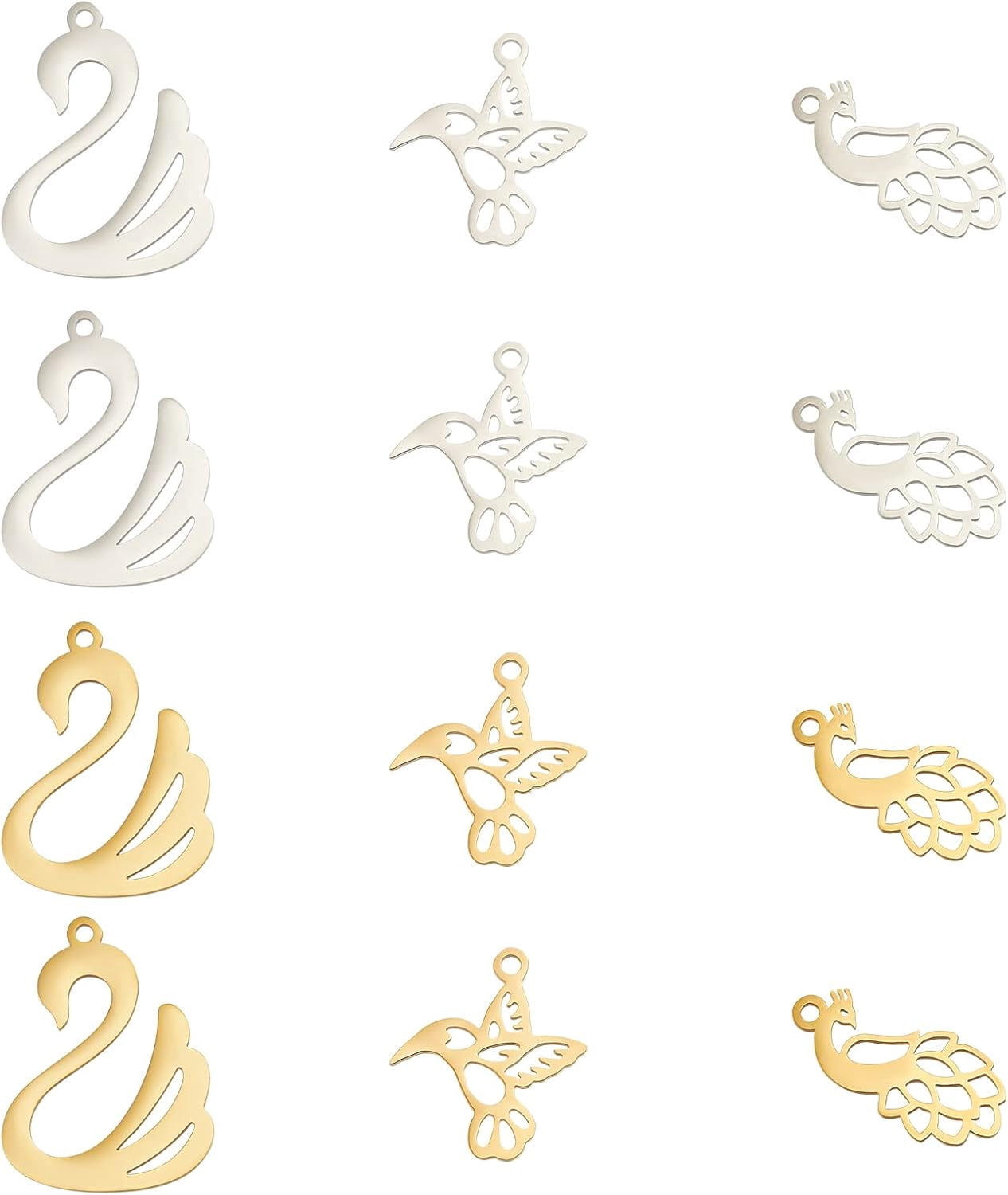 24Pcs 3 Styles Bird Charms Stainless Steel and Gold Color Animal Charms ...