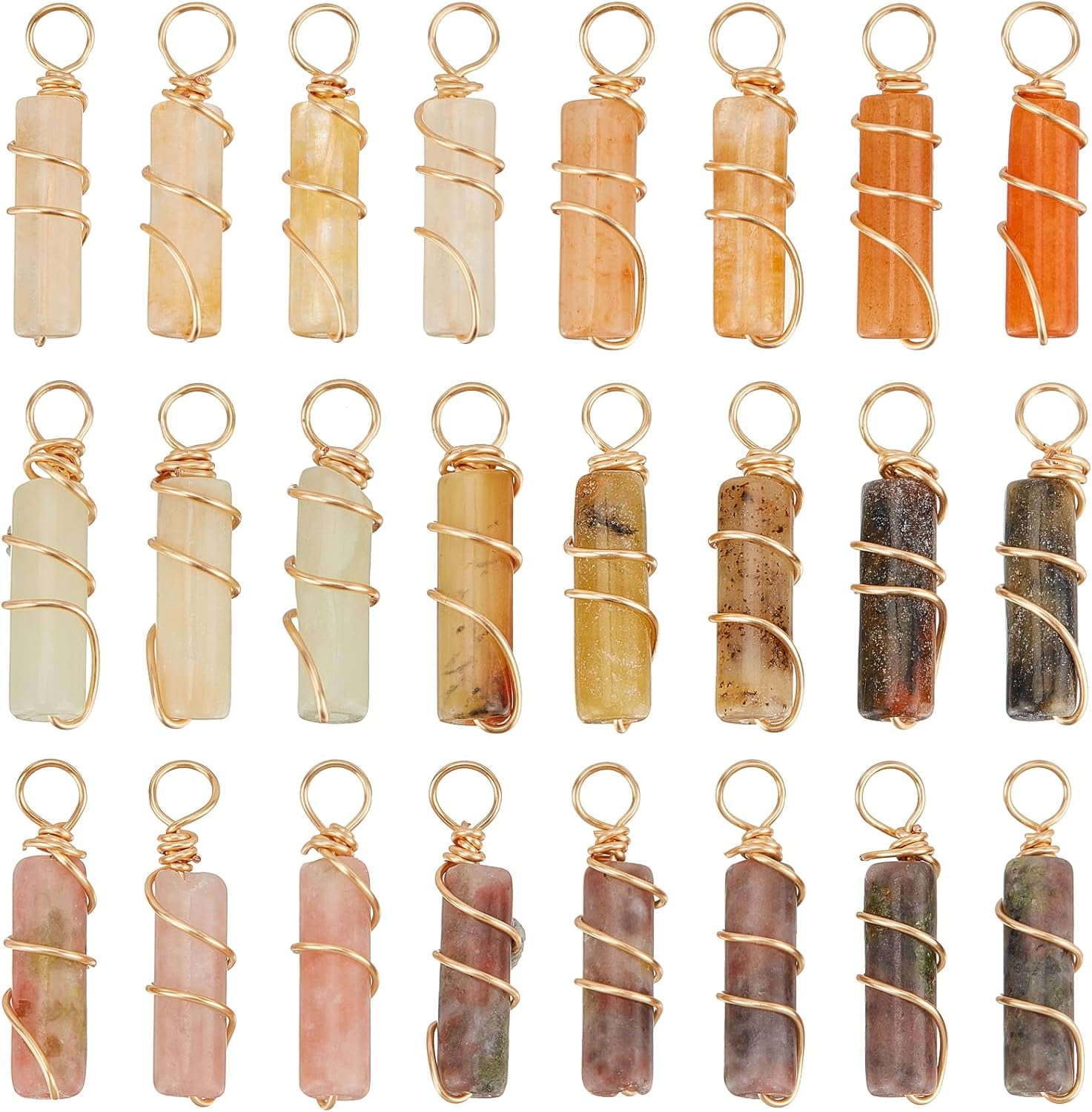 24Pcs 3 Styles Natural Stone Pendants Real 18K Gold Plated Wire Wrapped ...