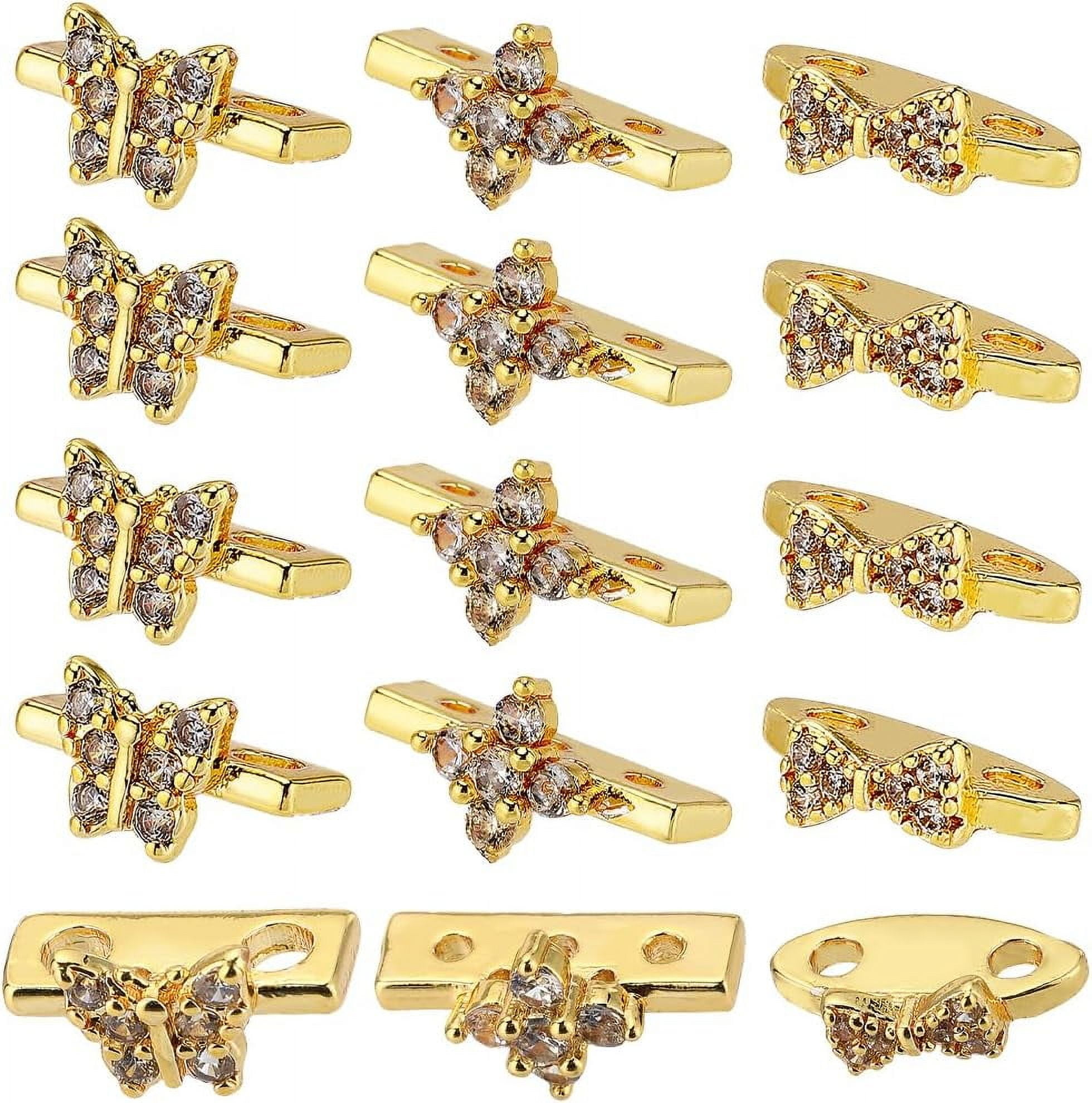 24Pcs 3 Styles Rhinestone Spacer Beads 2 Hole Metal Spacer Bead Gold ...