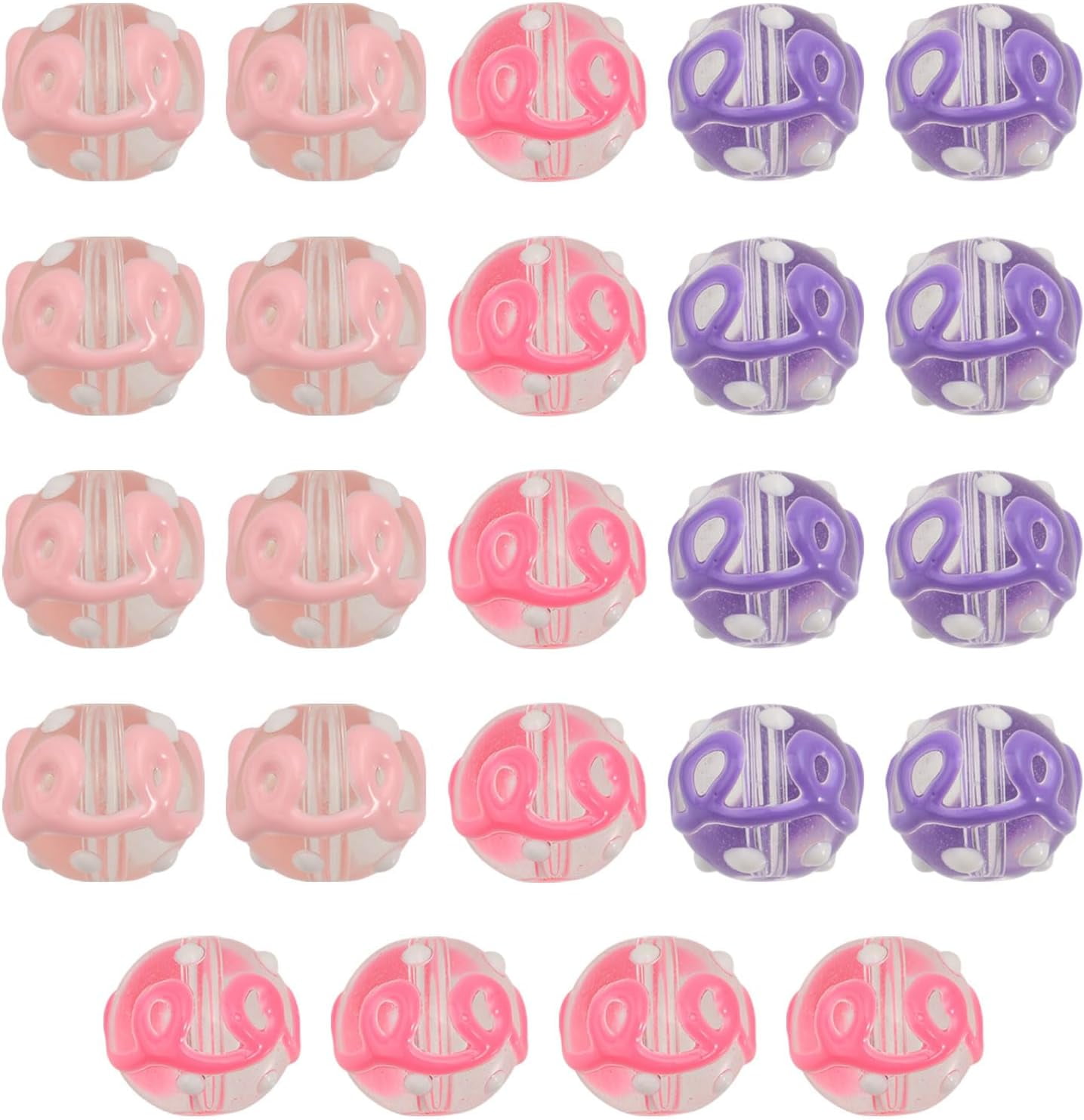 24Pcs 3Colors Breast Cancer Awareness Bead Transparent Glass Round ...