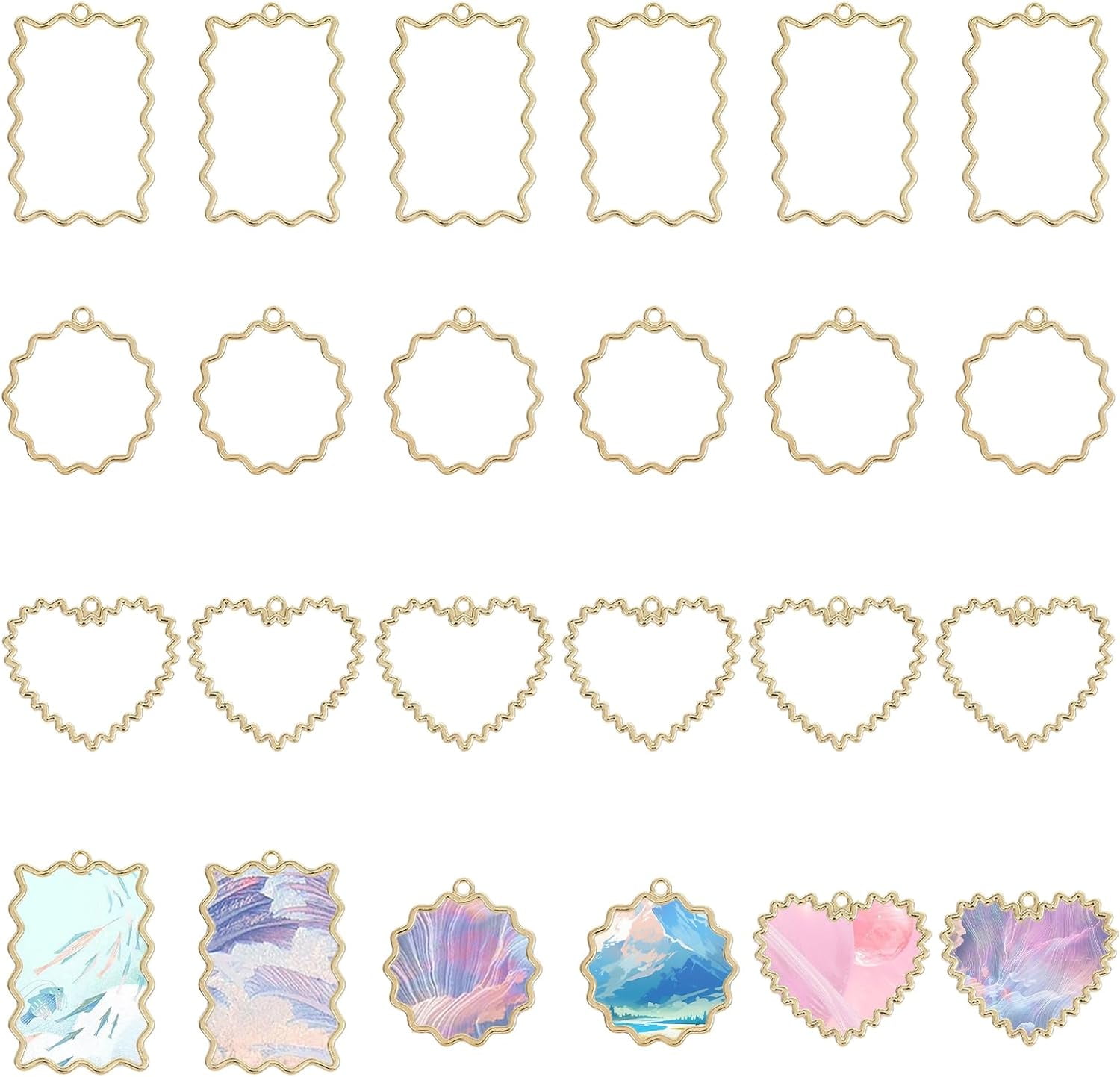 24Pcs 3Styles Alloy Open Back Bezel Pendants Hollow Frame Charms for ...