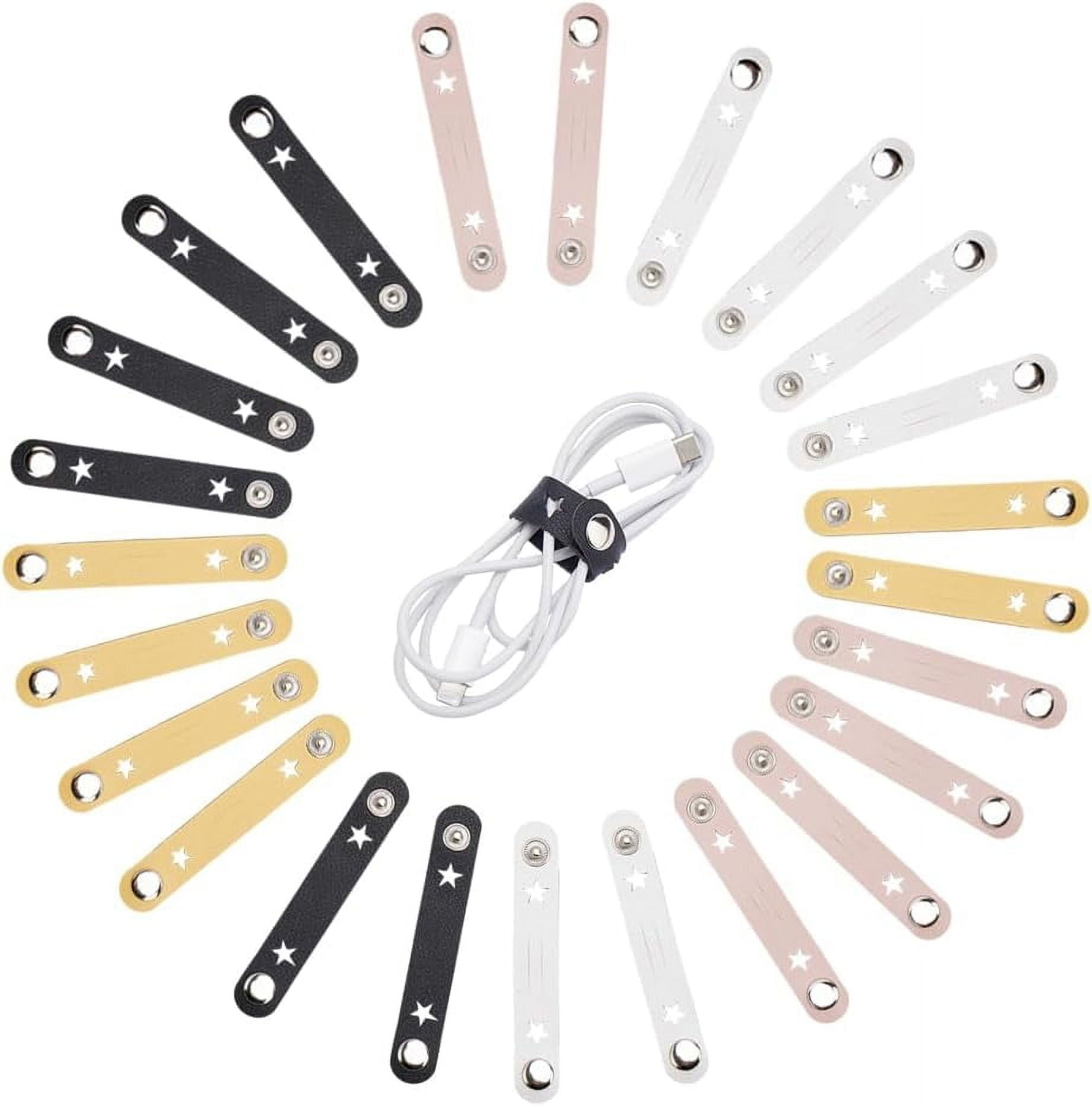 24Pcs 4 Colors Leather Cable Straps Star Pattern Handmade Earbud Cord ...