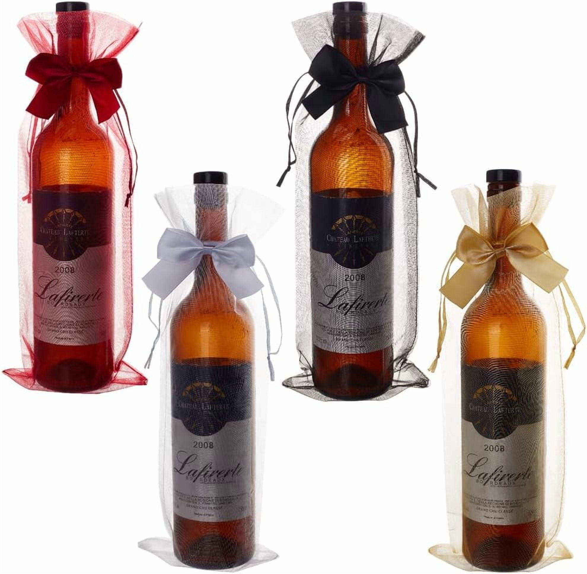 24Pcs 4 Colors Wine Gift Bags Organza Wine Storage Drawstring Bags with ...