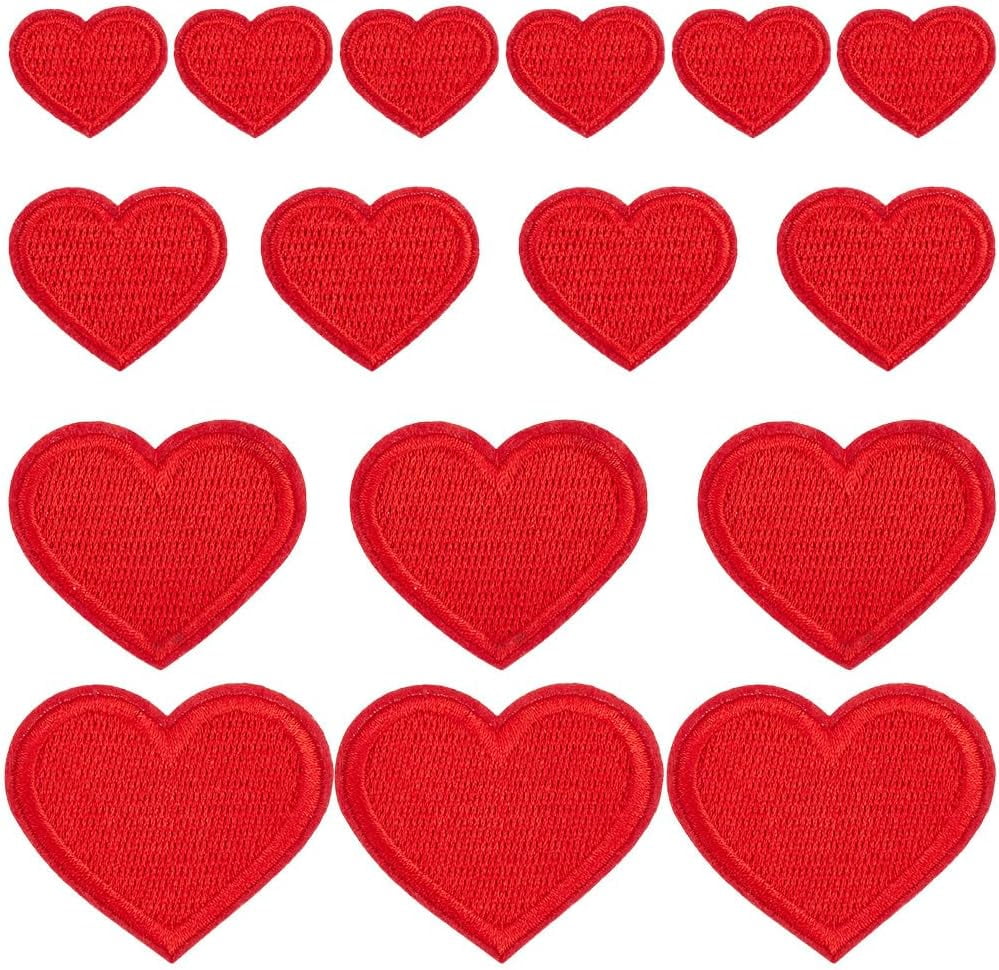 24Pcs 4 Sizes Red Heart Patches Embroidered Sew On Patches Heart Shape ...