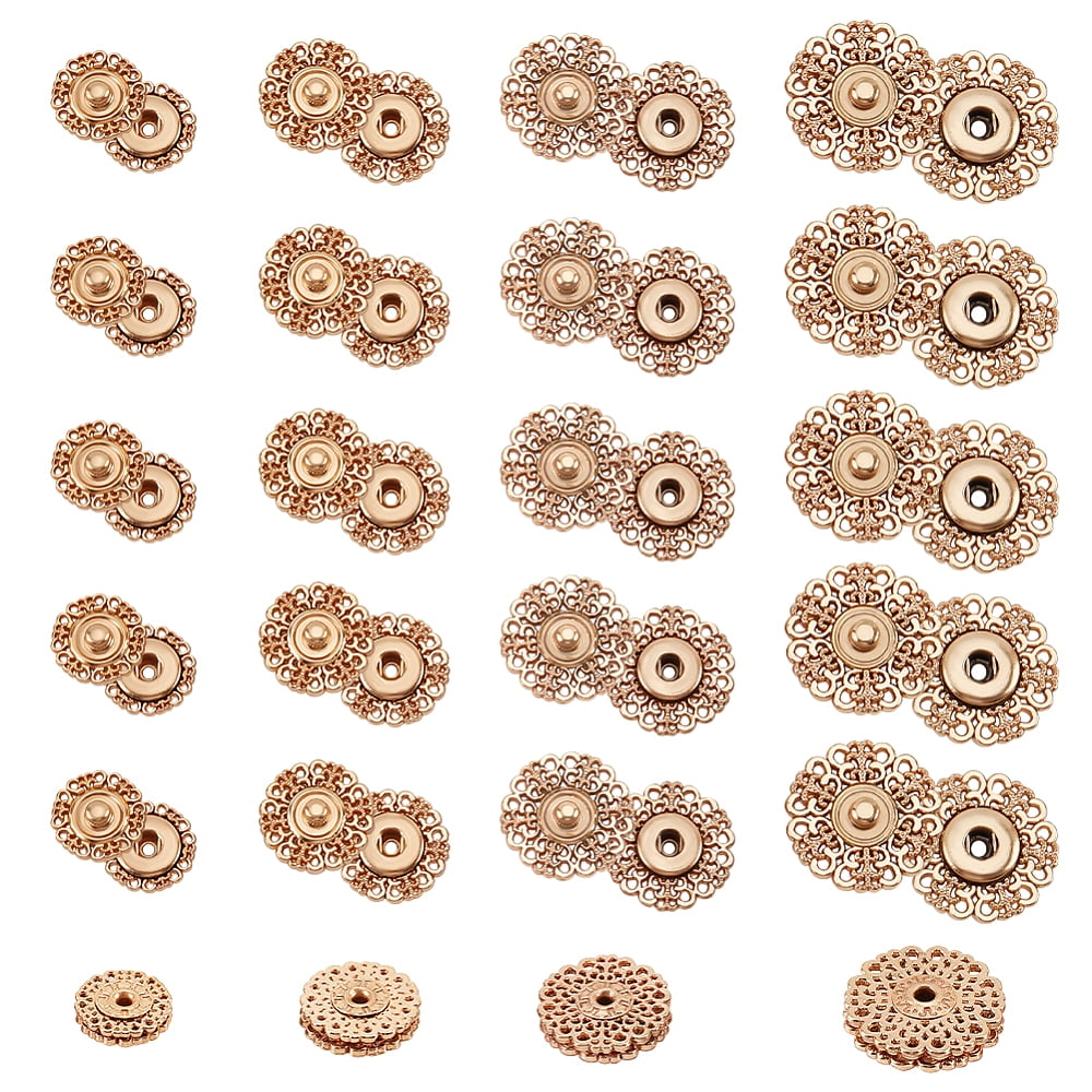 24Pcs 4 Style Alloy Brass Snap Buttons Sew on Press Buttons Garment ...