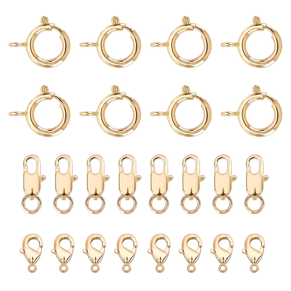 24Pcs 4 Style Brass Lobster Claw Clasps Spring Ring Clasps Real 18K ...