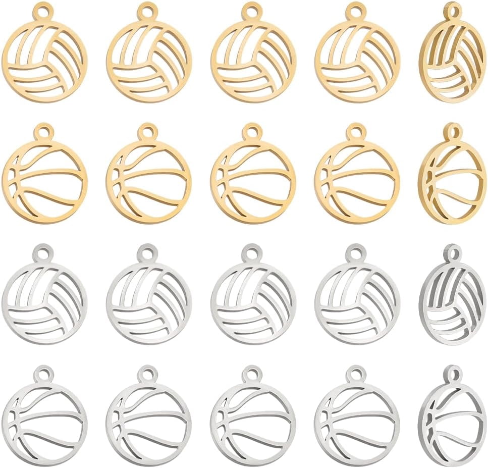 24Pcs 4 Styles Hollow Sport Ball Charms Stainless Steel Game Volleyball ...