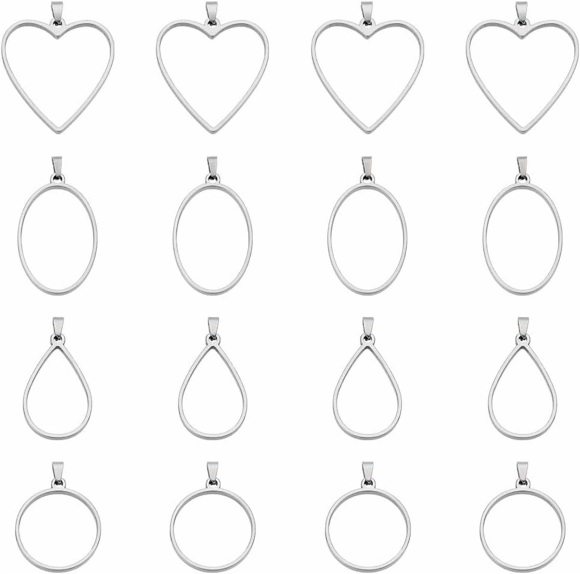 24Pcs 4 Styles Open Back Bezel Pendants Stainless Steel Teardrop Heart ...