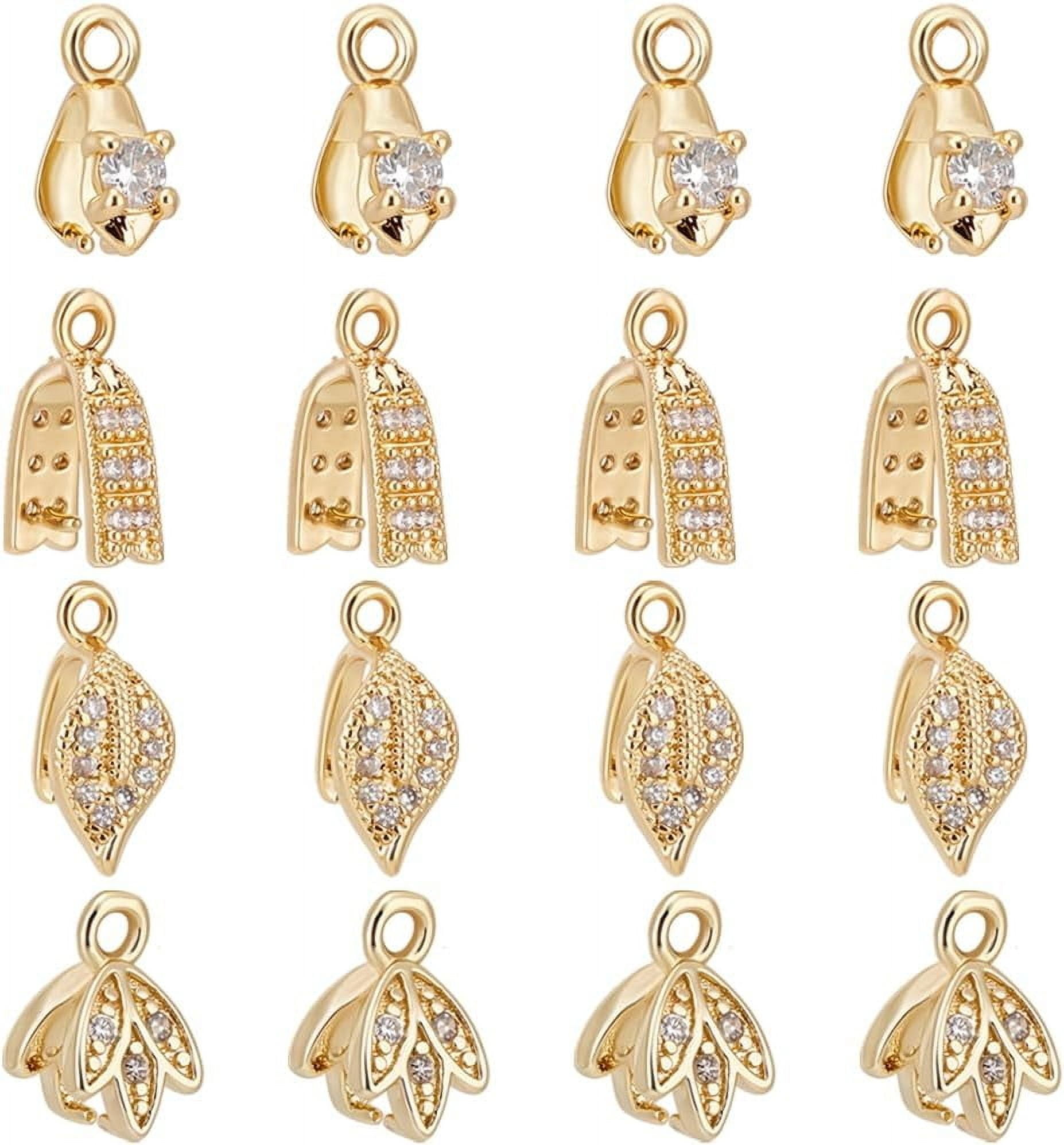 24Pcs 4 Styles Pinch Bails 18K Gold Plated Cubic Zirconia Leaf Flower ...