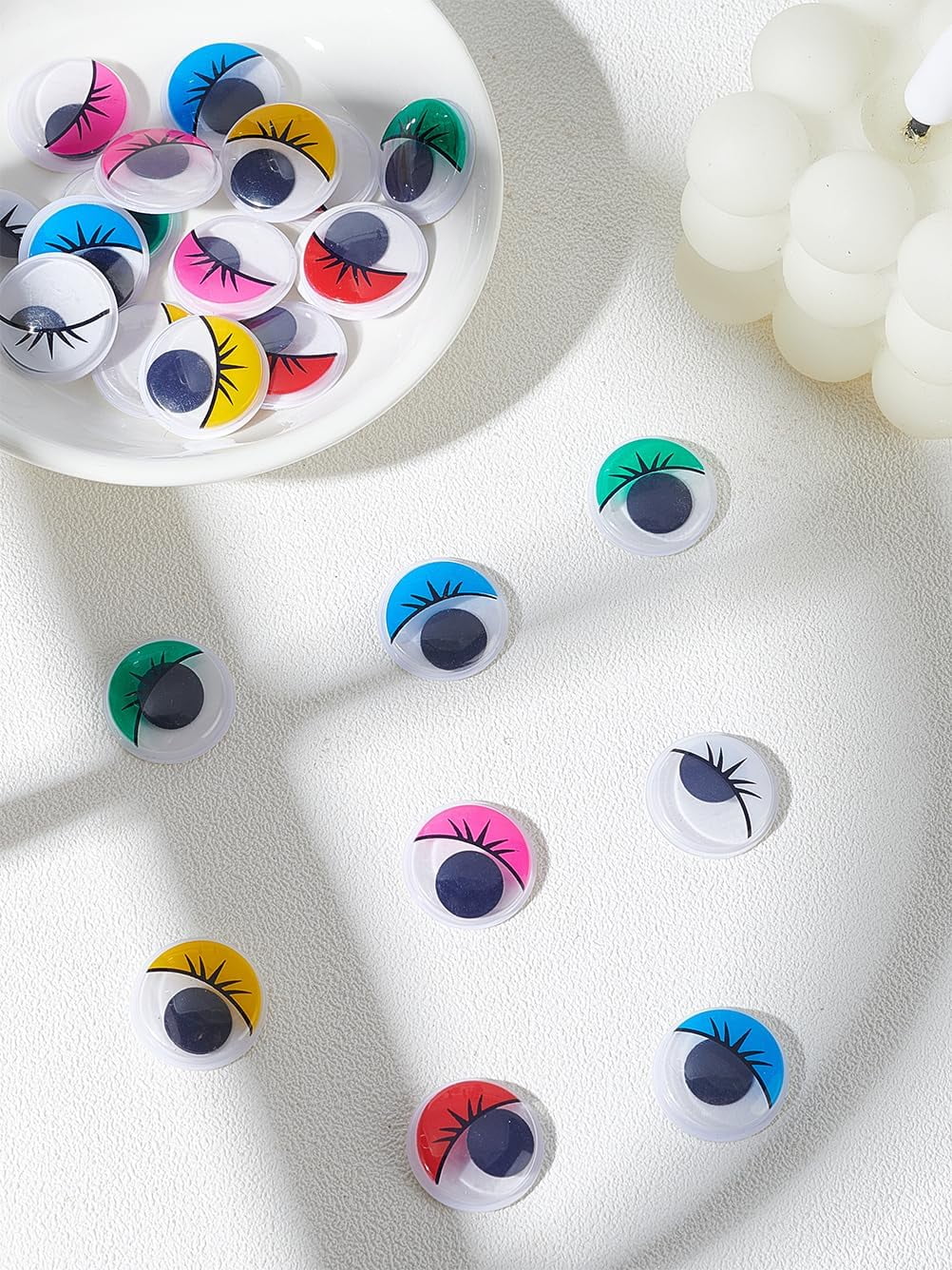 24Pcs 6 Color Half Round Plastic Wiggle Eyes Cabochons Mixed Colors ...