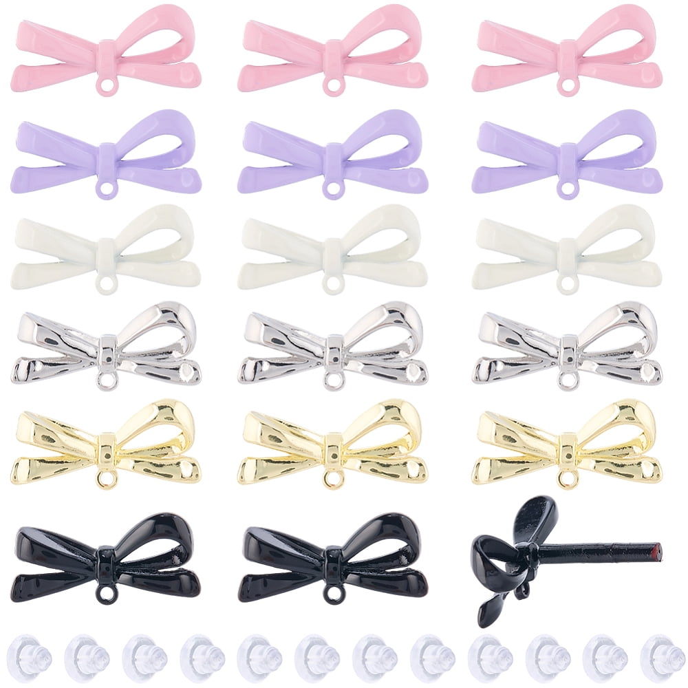 24Pcs 6 Colors Alloy Stud Earrings Findings Bowknot with Loop and ...