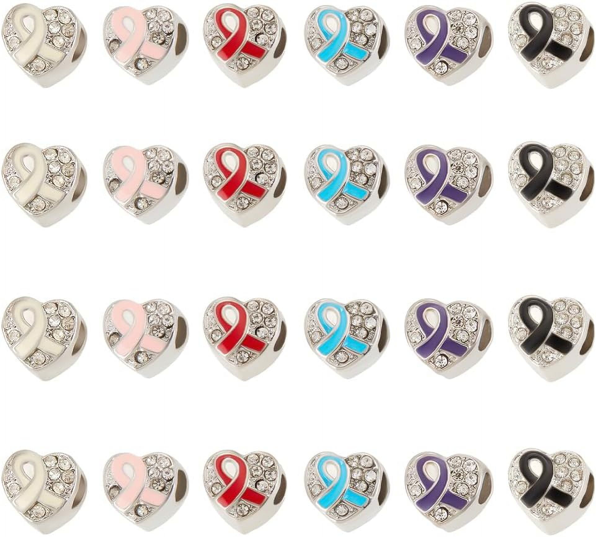 24Pcs 6 Colors Bulk Cancer Rhinestone European Beads Breast Cancer ...