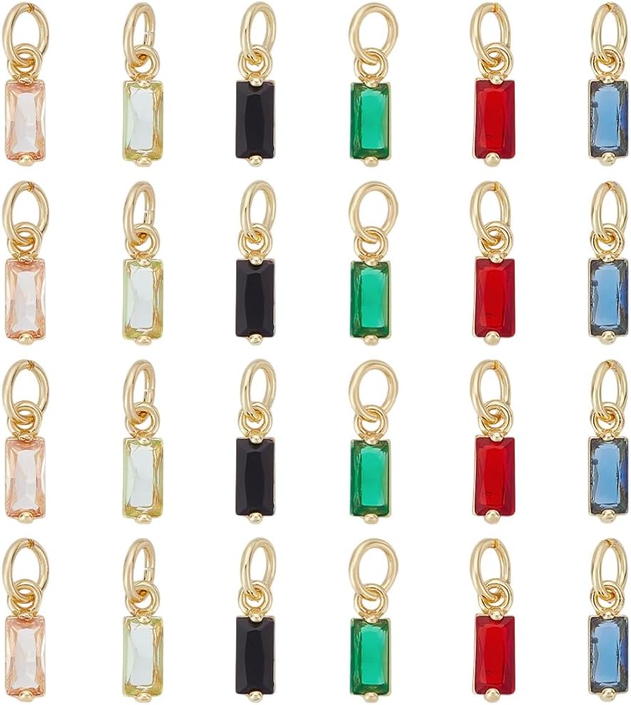 24Pcs 6 Colors Cubic Zirconia Charms Rectangle Micro Pave Birthstone ...