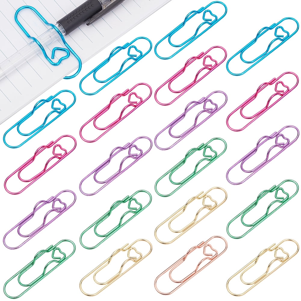 24Pcs 6 Colors Iron Paper Clips Bookmark Marking Clips Oval with Heart ...