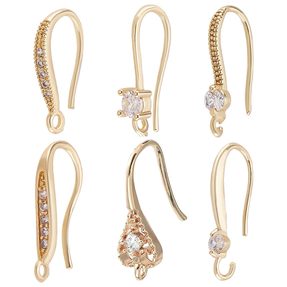 24Pcs 6 Style Brass Micro Pave Clear Cubic Zirconia Earring Hooks with ...