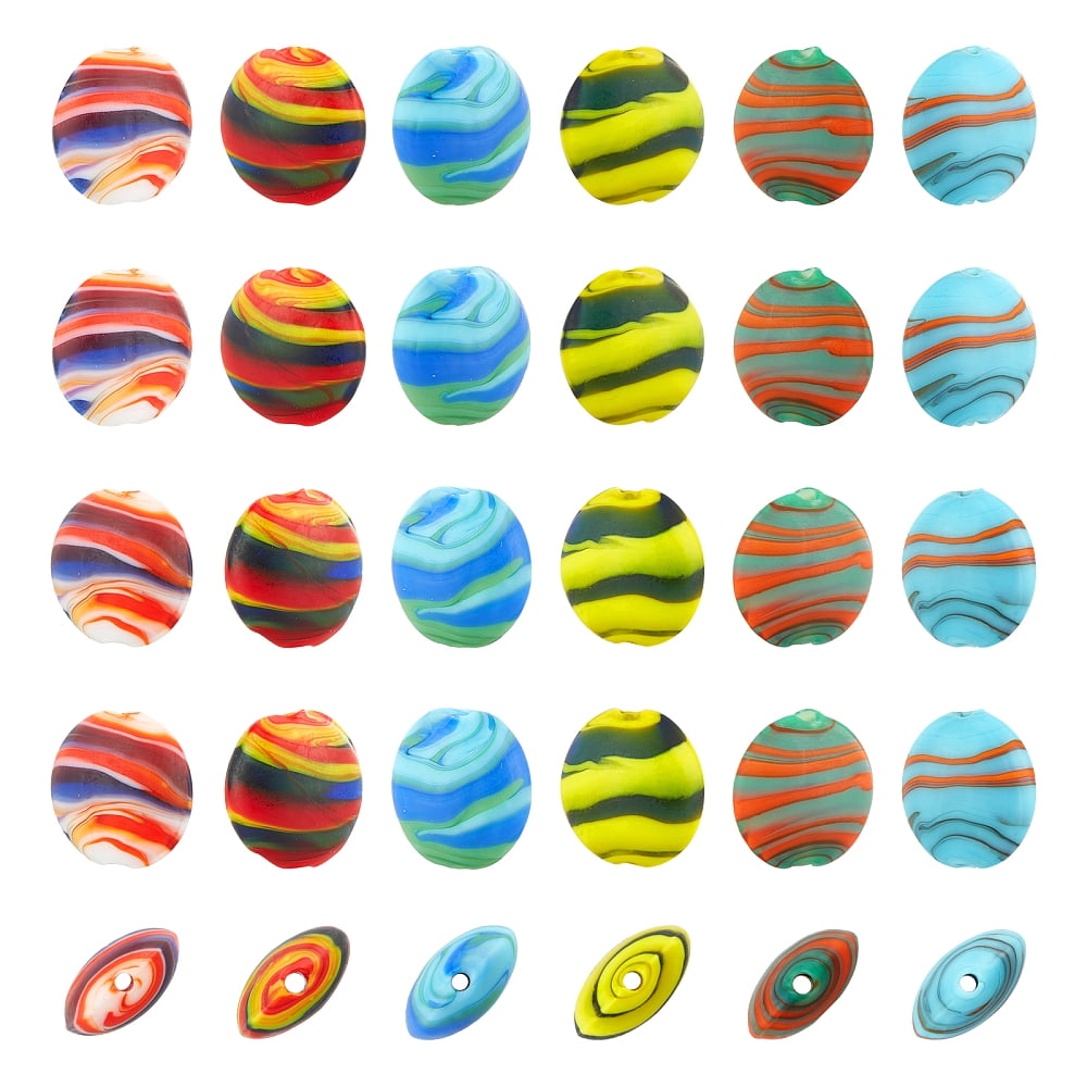 24Pcs 6 Style Handmade Frosted Lampwork Beads Swirl Lentil Beads Flat ...