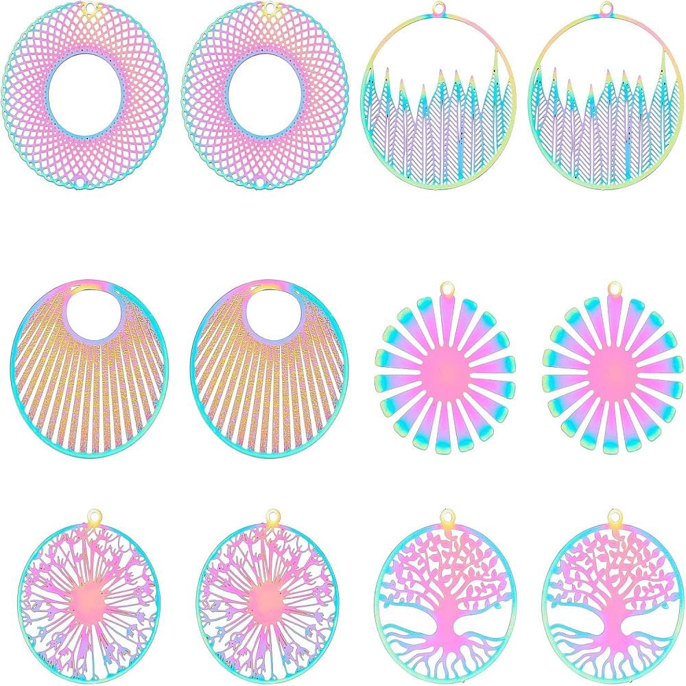 24Pcs 6 Style Ion Plating(IP) 201 Stainless Steel Filigree Pendants ...